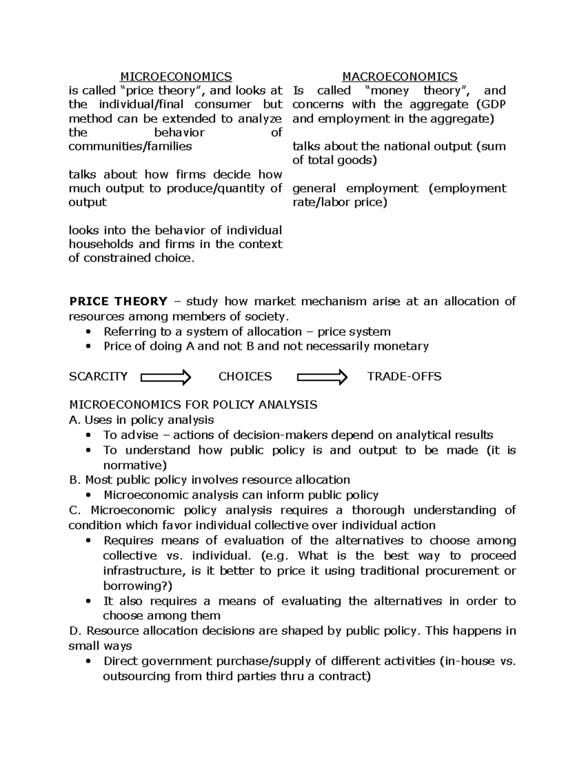 Lecture Notes - MICROECONOMICS is called “price theory”, and looks at ...