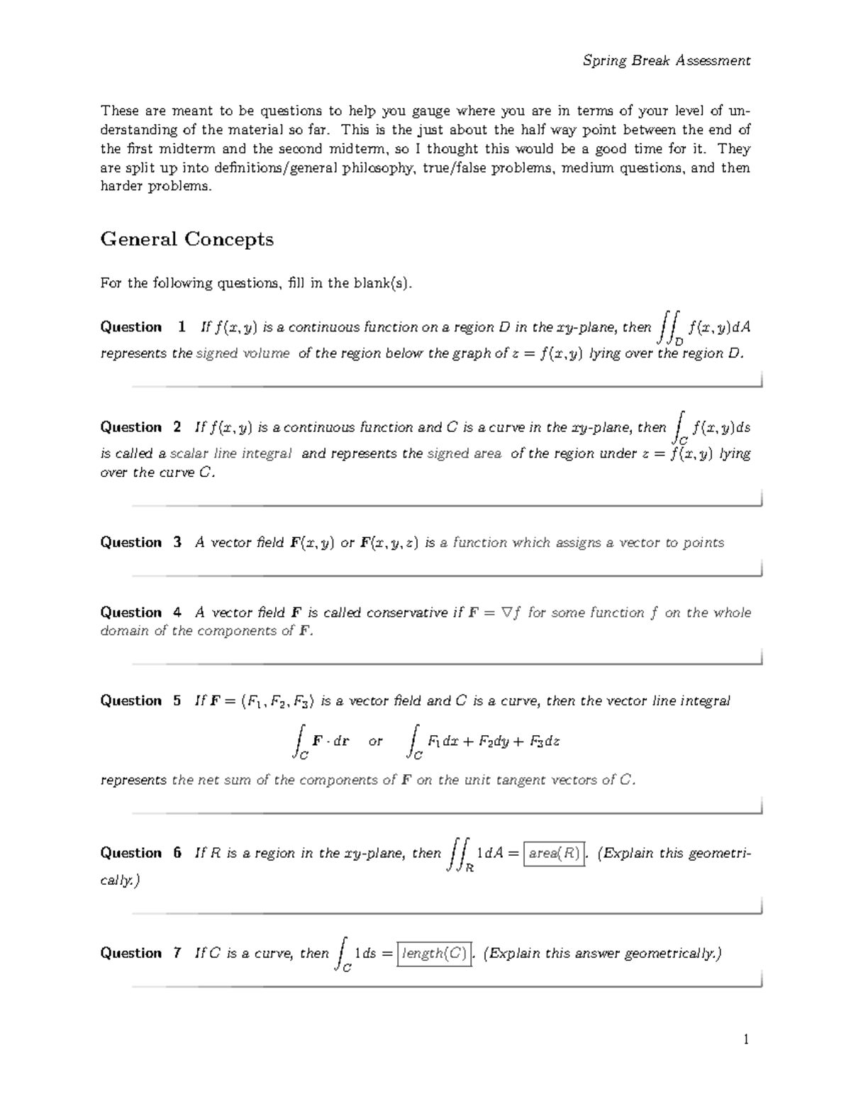 Spring Break Practice Solutions - Spring Break Assessment These are ...