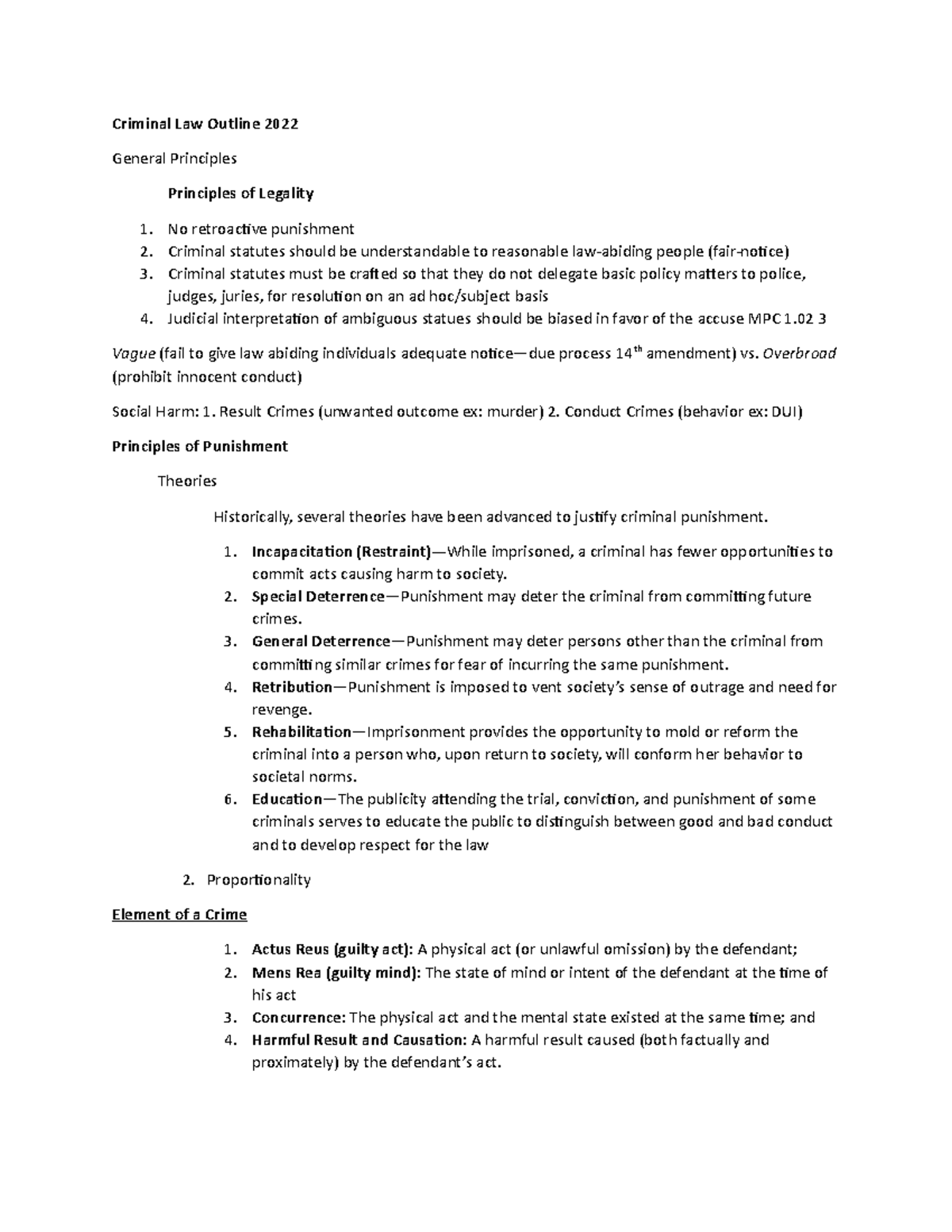 Criminal Law Outline 2022 - Criminal Law Outline 2022 General ...