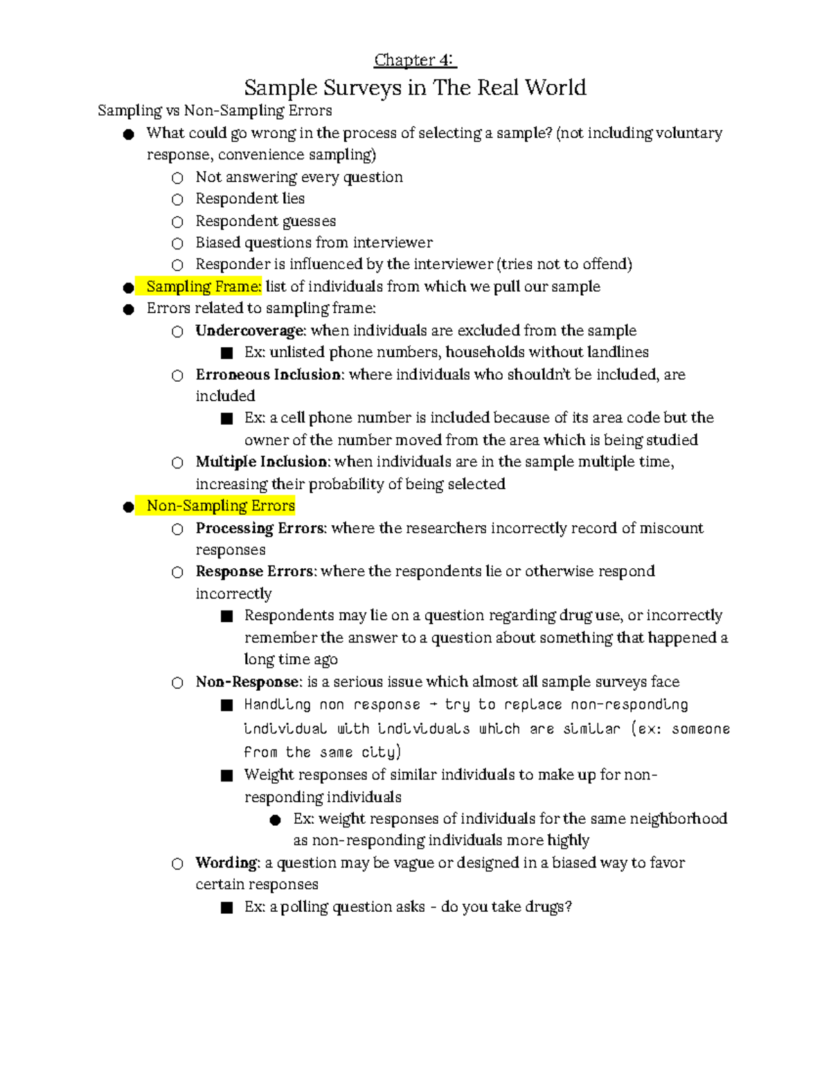 Stats 115 - CH4 - Sample Surveys in the Real World - Chapter 4: Sample ...