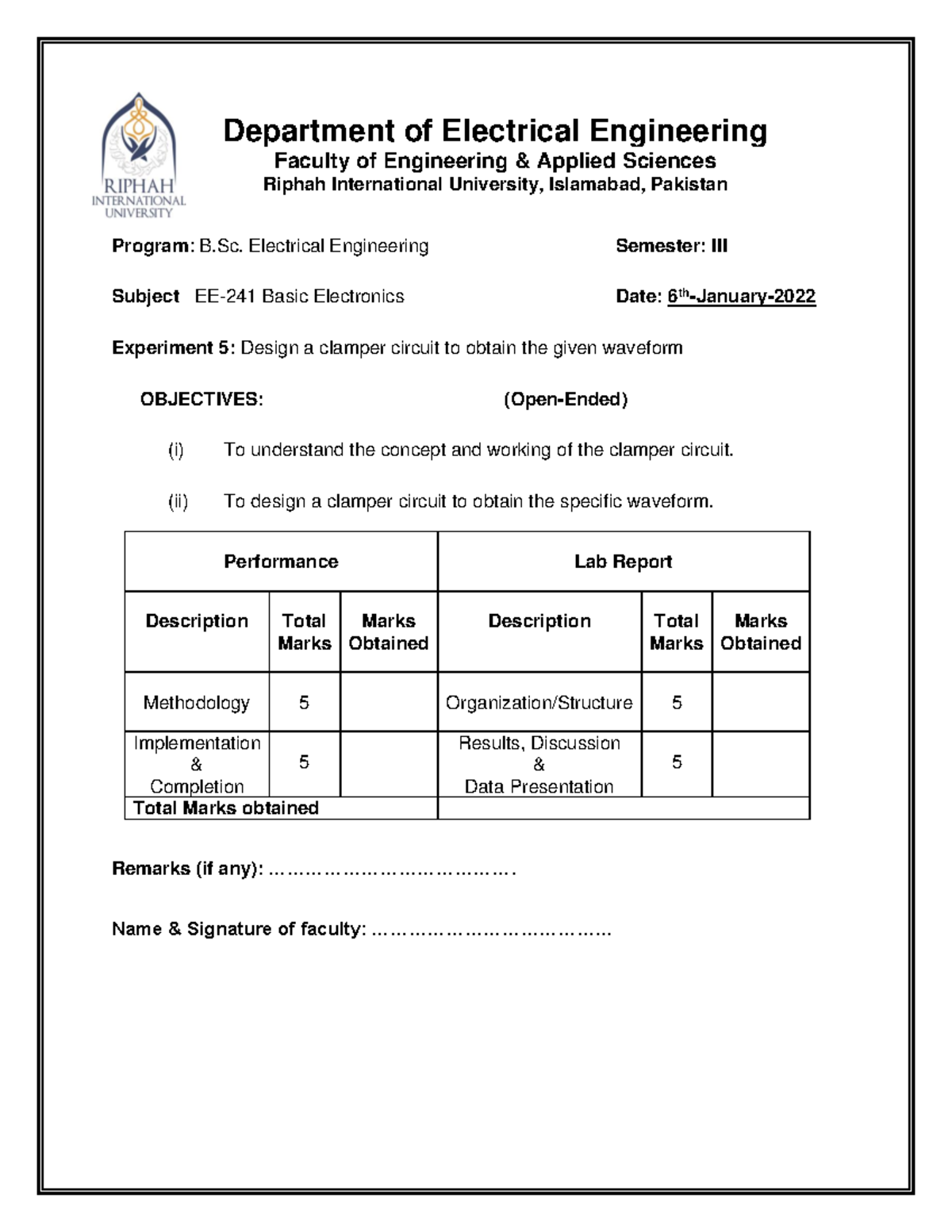 Basic Electronics LAB-5 - Department of Electrical Engineering Faculty ...