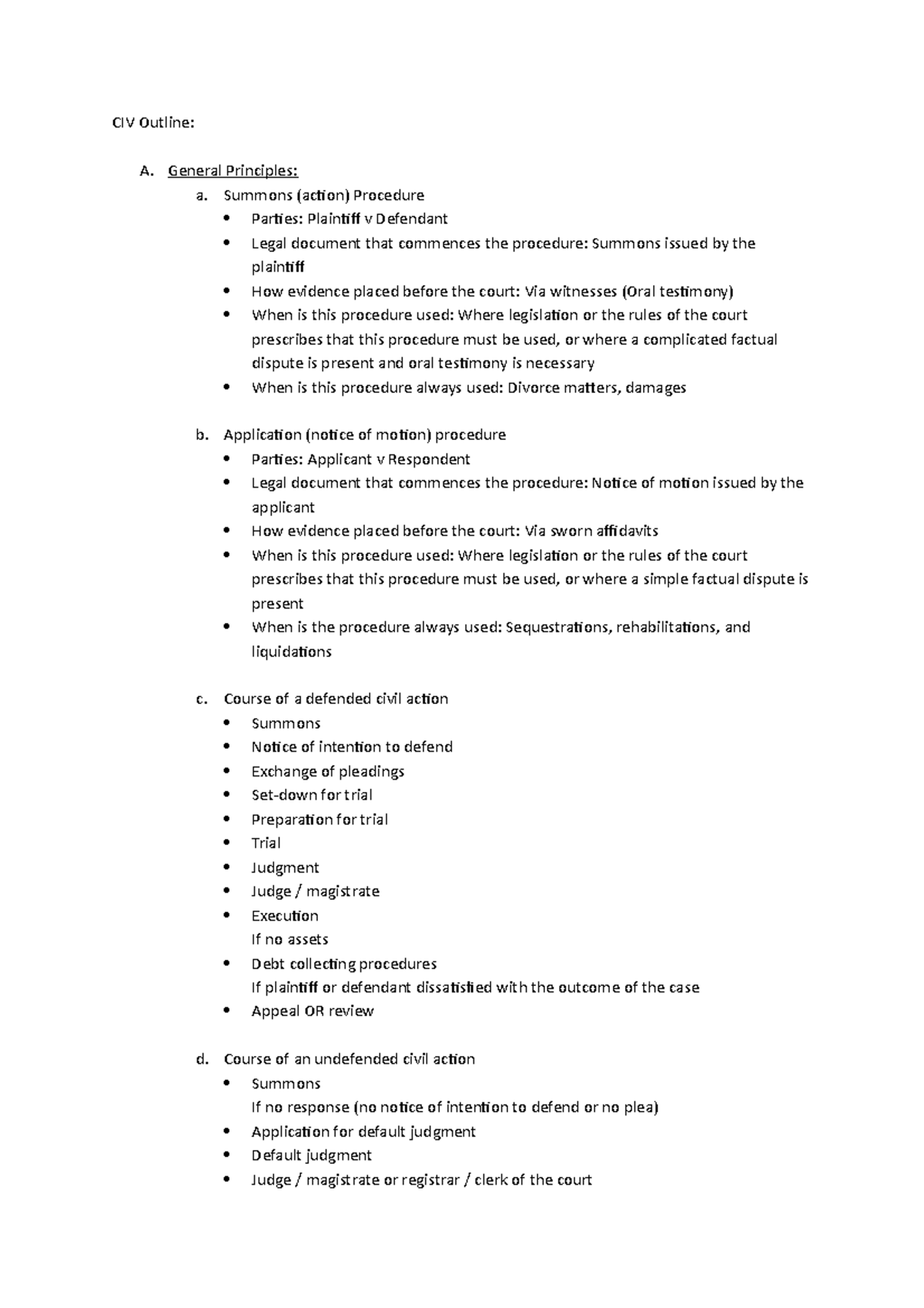 CIV Outline - Topics 1 - 3 summarised. - CIV Outline: A. General ...