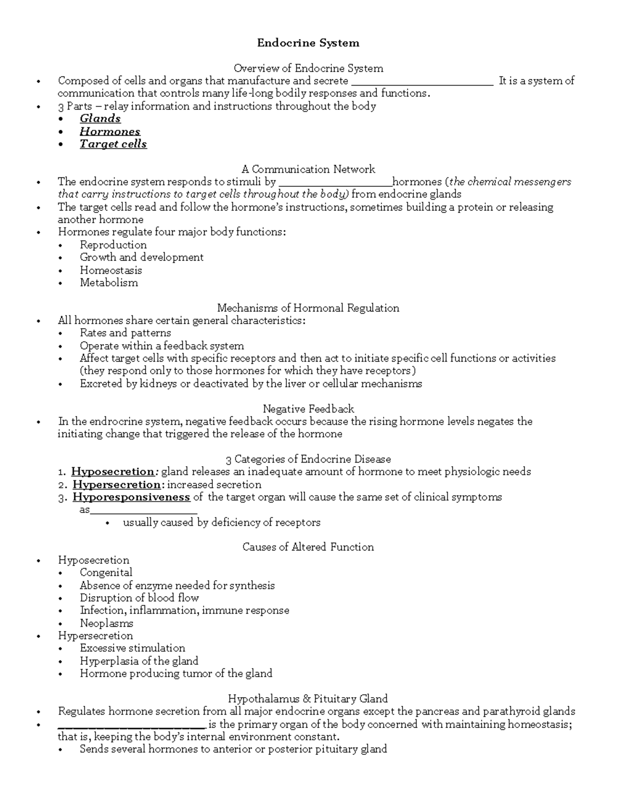 1. Endocrine Notes - Calamia - Endocrine System Overview of Endocrine ...