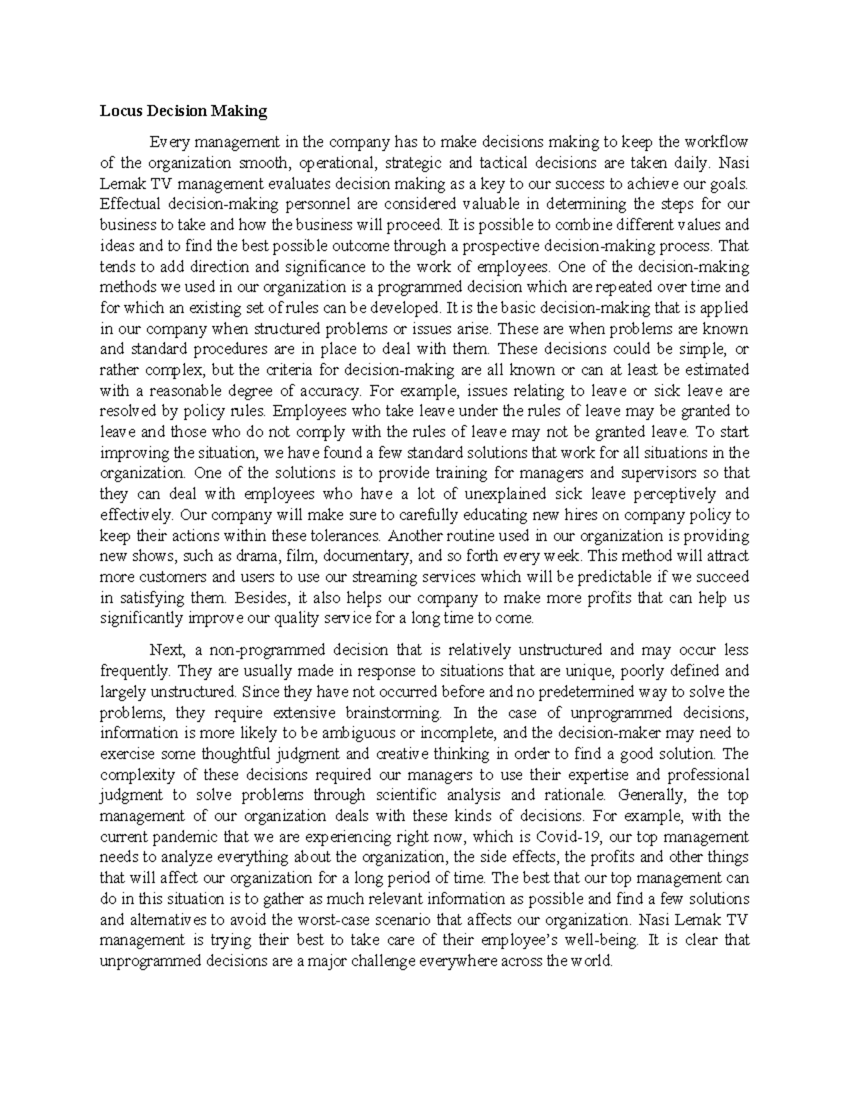 Locus Decision Making MGT - Locus Decision Making Every management in ...