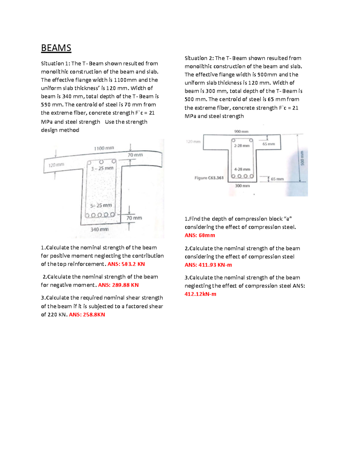 108-Situations-RCD - Practice Problems - BEAMS Situation 1: The T- Beam ...