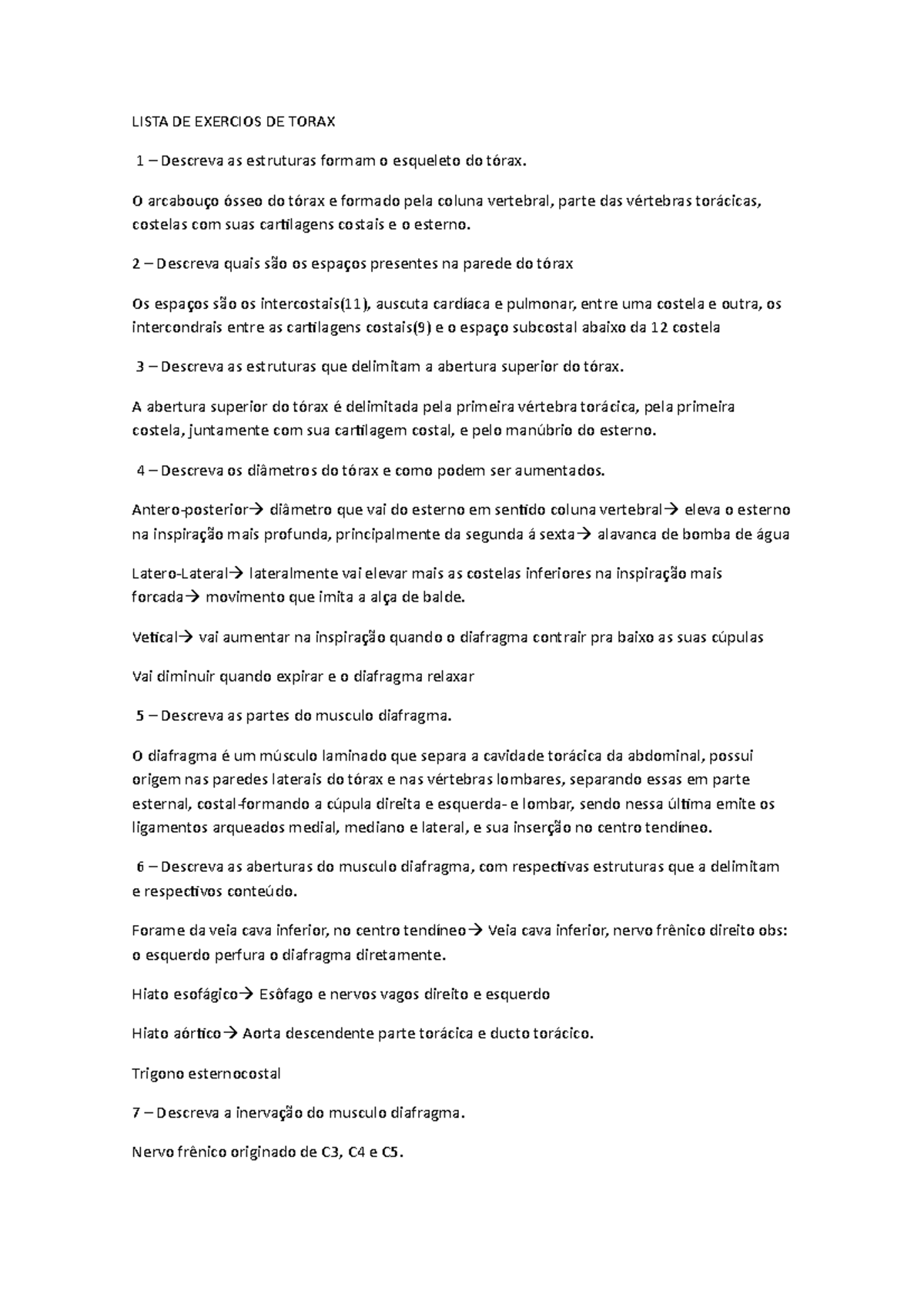 Lista de exercícios sobre tórax - LISTA DE EXERCIOS DE TORAX 1 ...