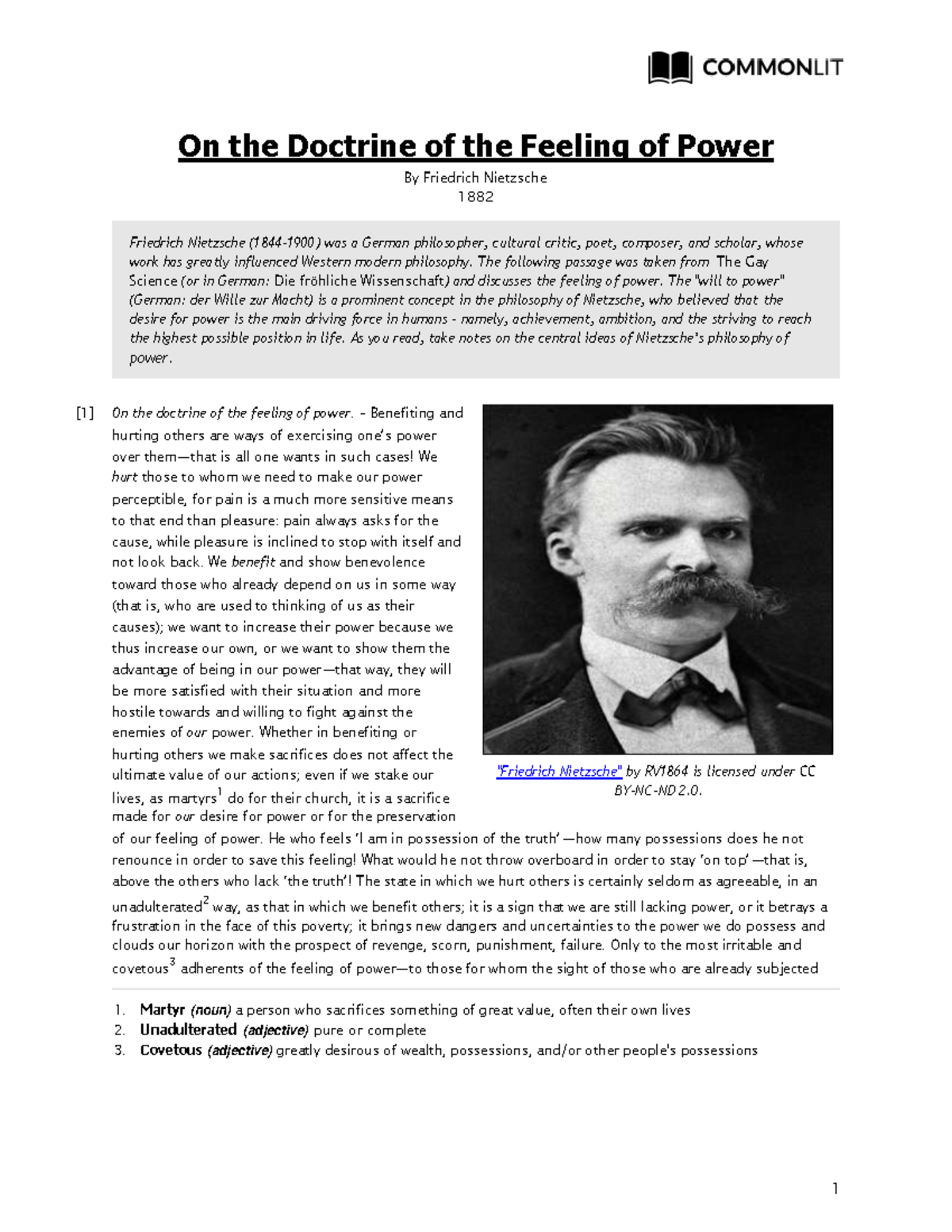 On the Doctrine of the Feeling of Power - 1 Friedrich Nietzsche (1844 ...
