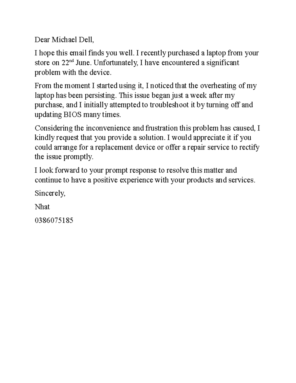 WU4 - adssad - Dear Michael Dell, I hope this email finds you well. I ...