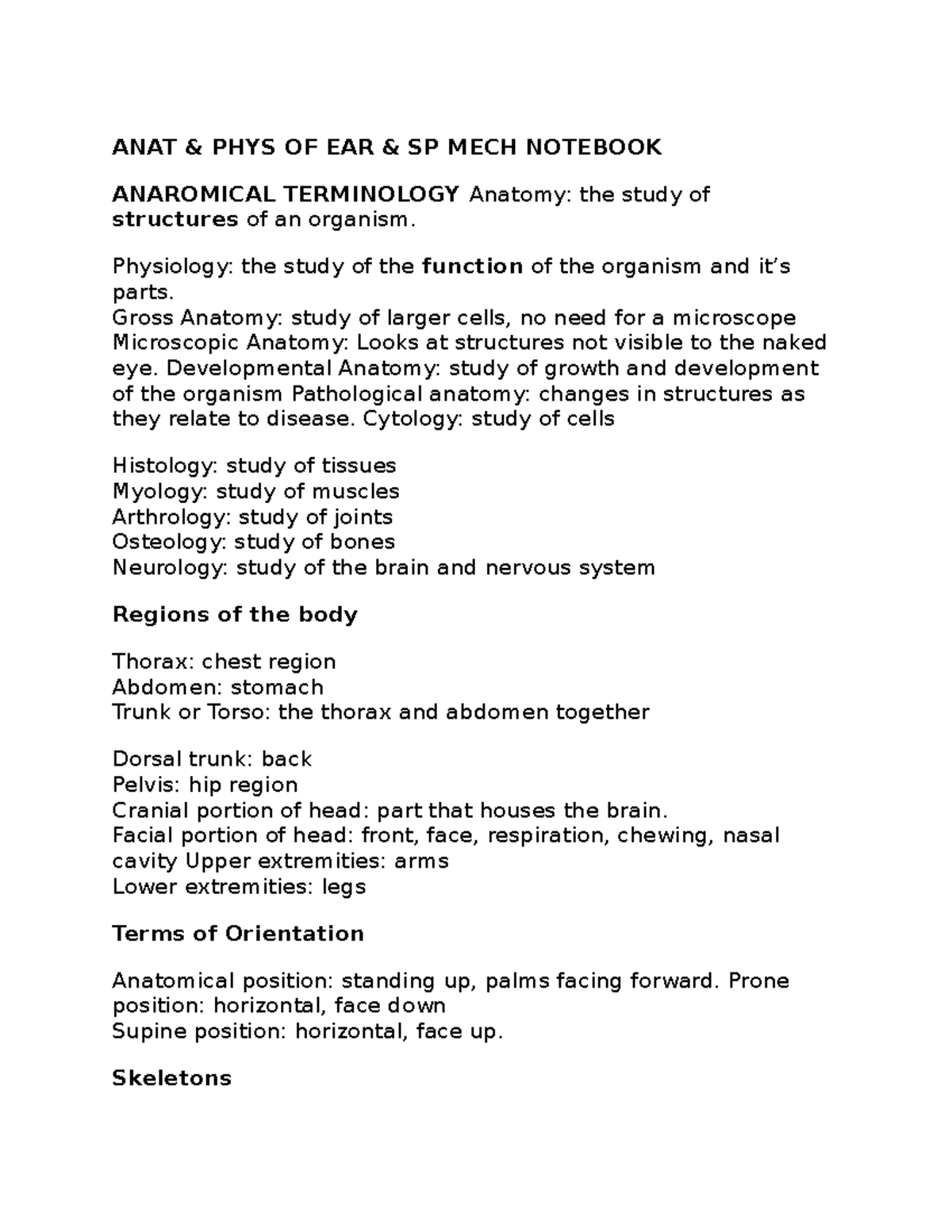 ANAT - anatomy notes about the body - ANAT & PHYS OF EAR & SP MECH ...