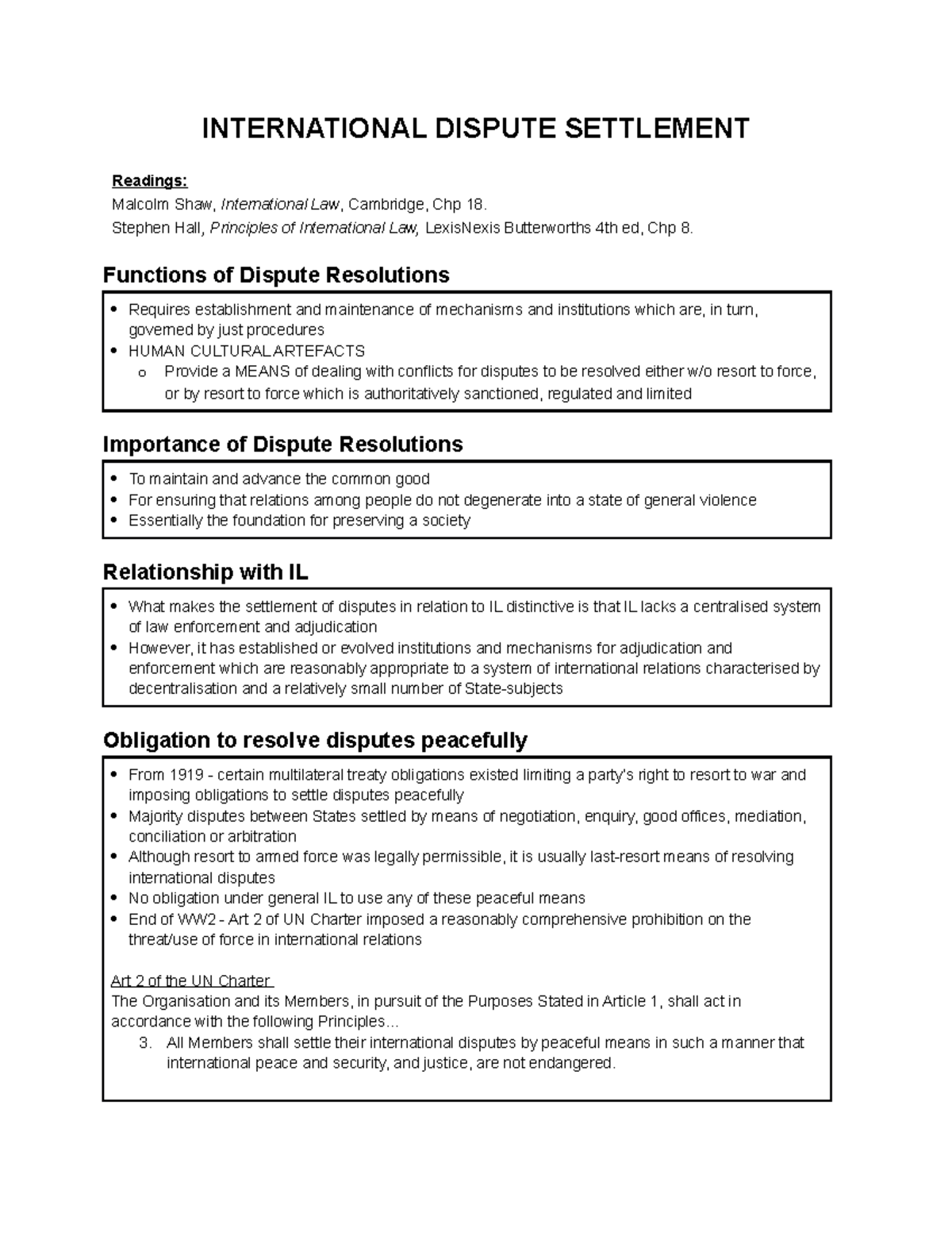 Summary Principles of International Law lecture 19-20 - 10 ...