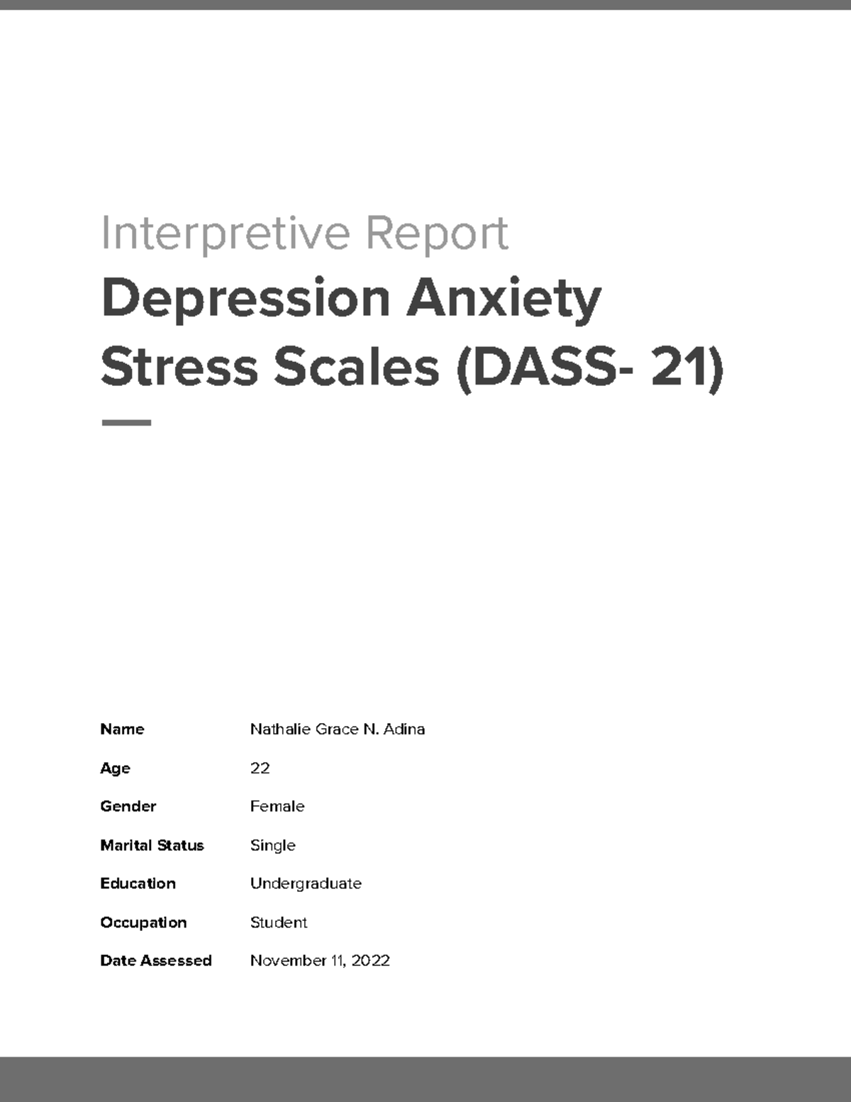 DASS-21 - Practice psychological interpretive report of DASS-21 ...