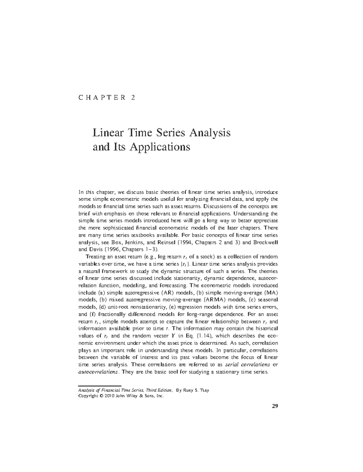Analysis of Financial Time Series-Chap2 - C H A P T E R 2 Linear Time Series Analysis and Its ...