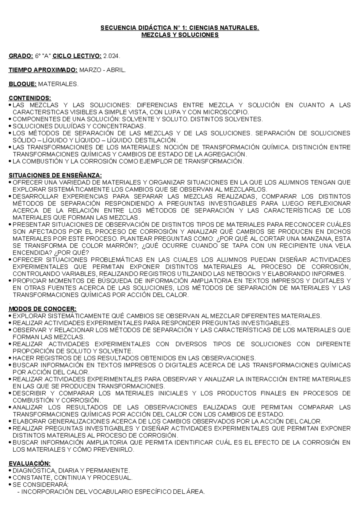 1 copia doble faz LAS Mezclas 6to - SECUENCIA DIDÁCTICA N° 1: CIENCIAS ...