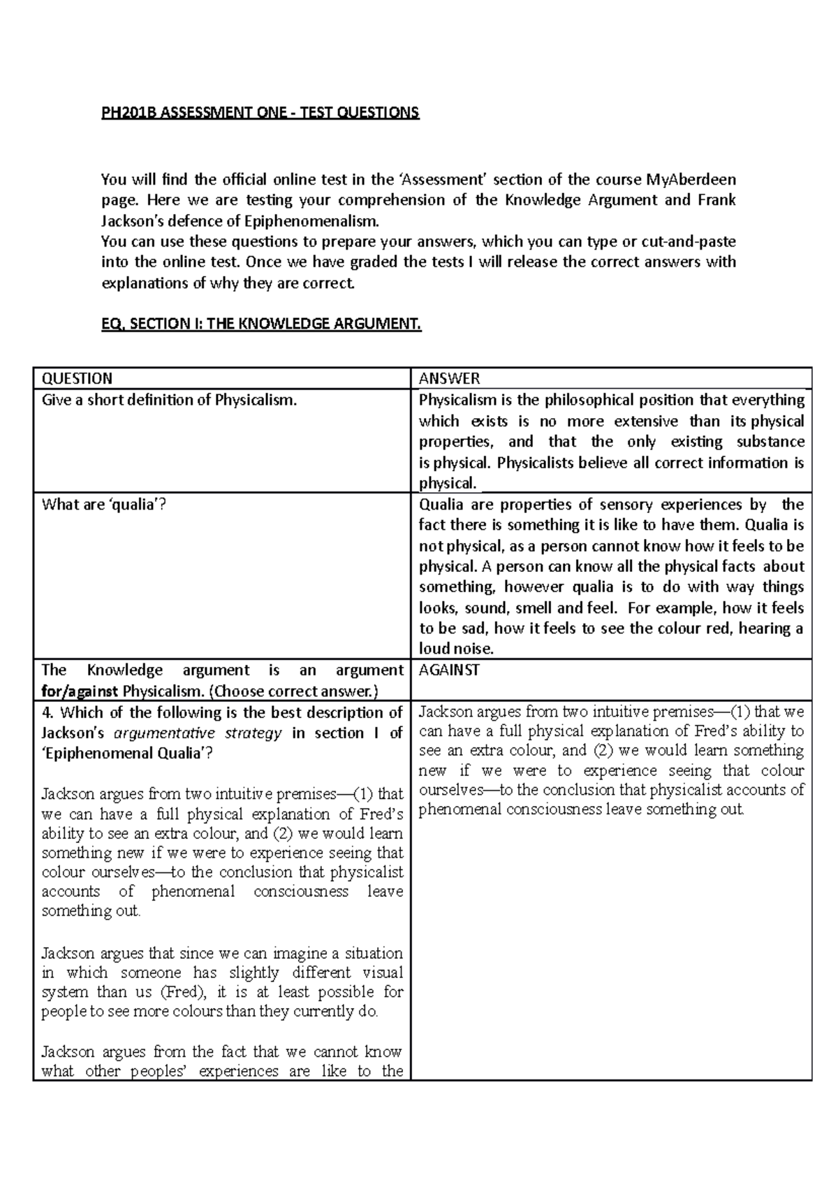 Philosophy QUIZ - Quiz Assessment 1 - PH201B ASSESSMENT ONE - TEST ...