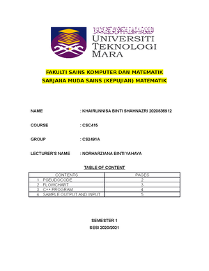 CSC415 Lab Assignment 3 - FAKULTI SAINS KOMPUTER DAN MATEMATIK SARJANA MUDA SAINS (KEPUJIAN ...