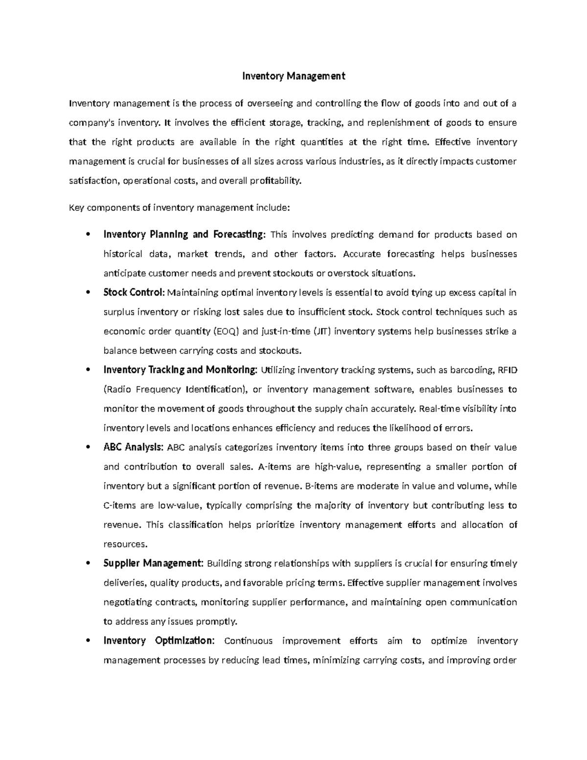Inventory ManagementI - Inventory Management Inventory management is ...