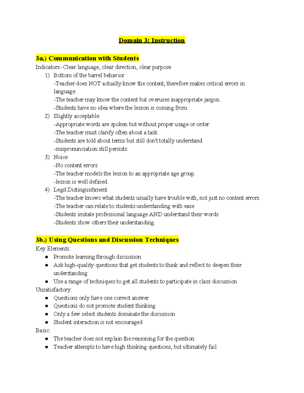 EDCI 407 Domain 3 - Domain 3: Instruction 3a.) Communication with ...