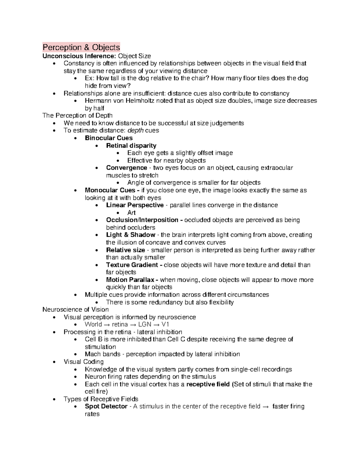 Psy 108 - 3. Perception and Object - Perception & Objects Unconscious ...