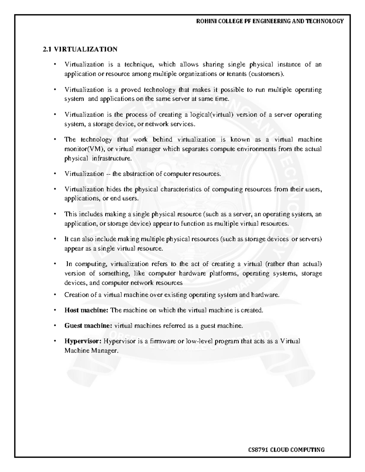 Rohini 14518007411 - Cloud computing notes - 2 VIRTUALIZATION ...