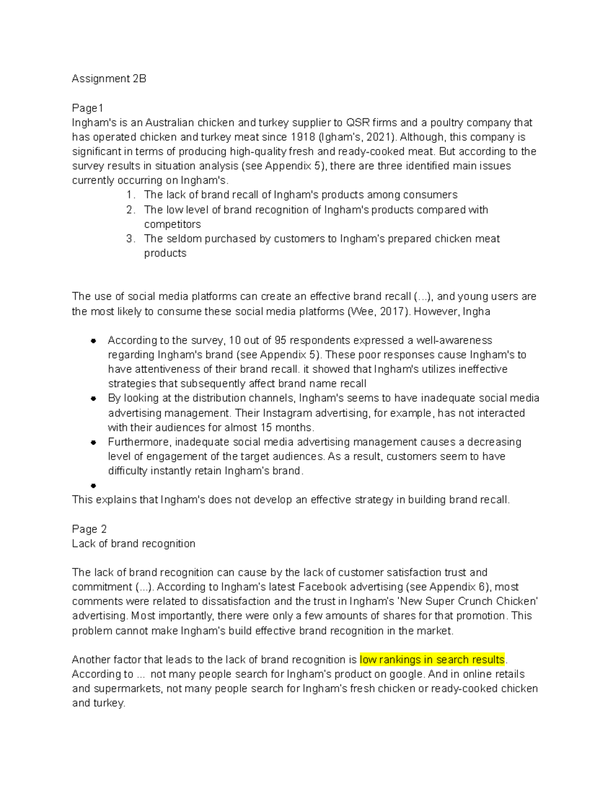 Assignment 2B - Assignment 2B Page Ingham's is an Australian chicken ...