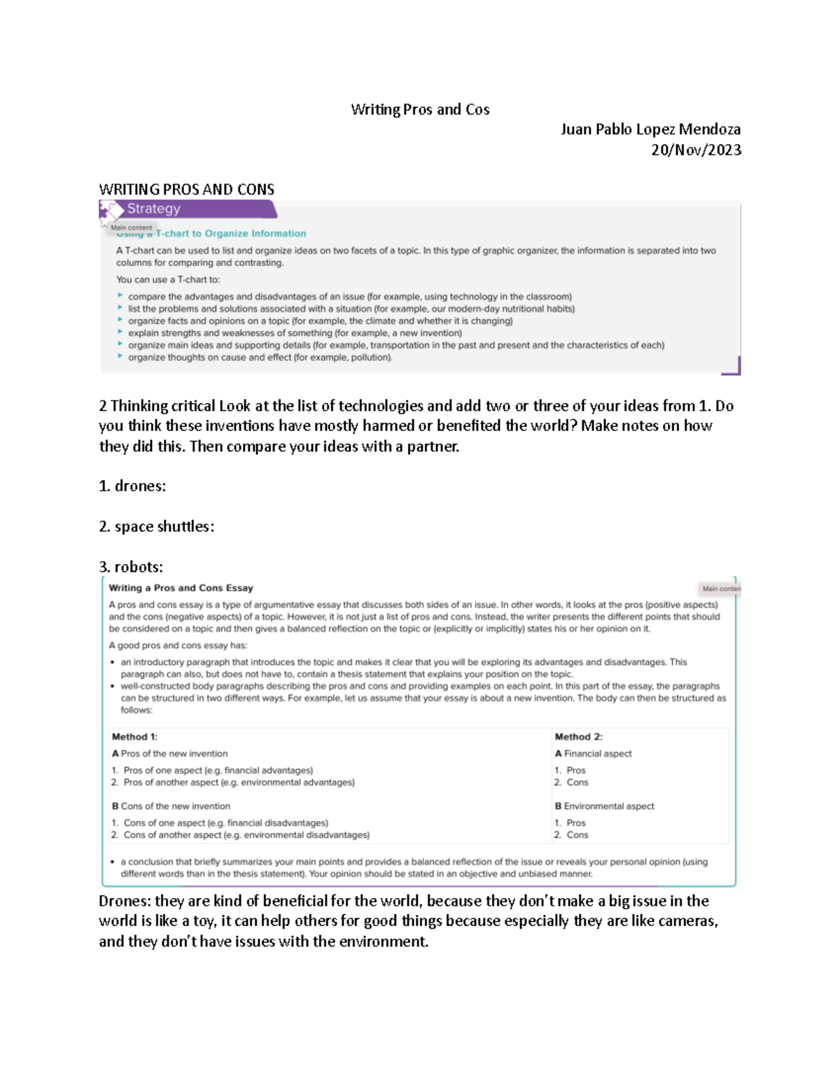 Writing Pros and Cos - Wri$ng Pros and Cos Juan Pablo Lopez Mendoza 20 ...