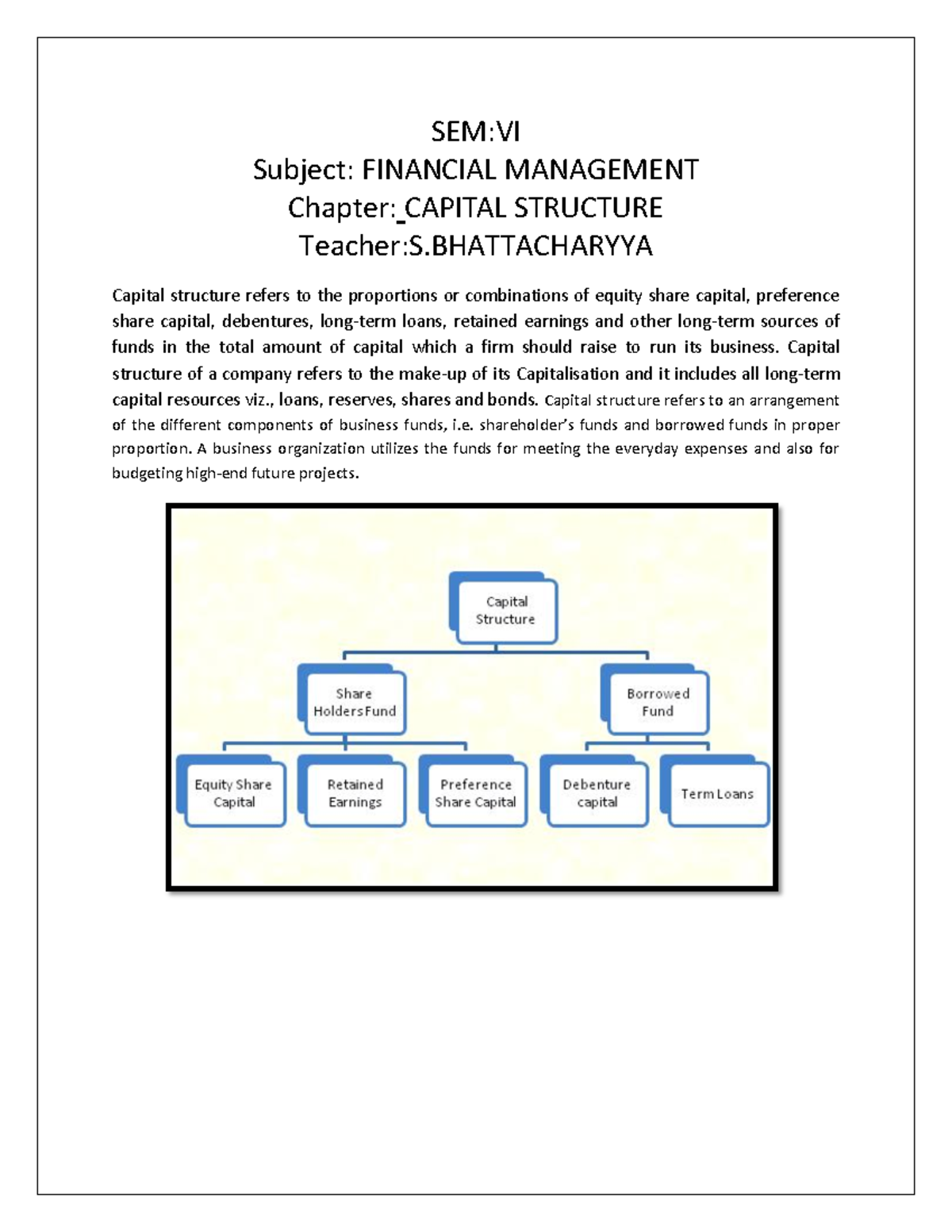 6th Sem FM Capital Structure by Sandip Bhattacharya-15-4-15Apr2020 - SEM:VI Subject: FINANCIAL ...