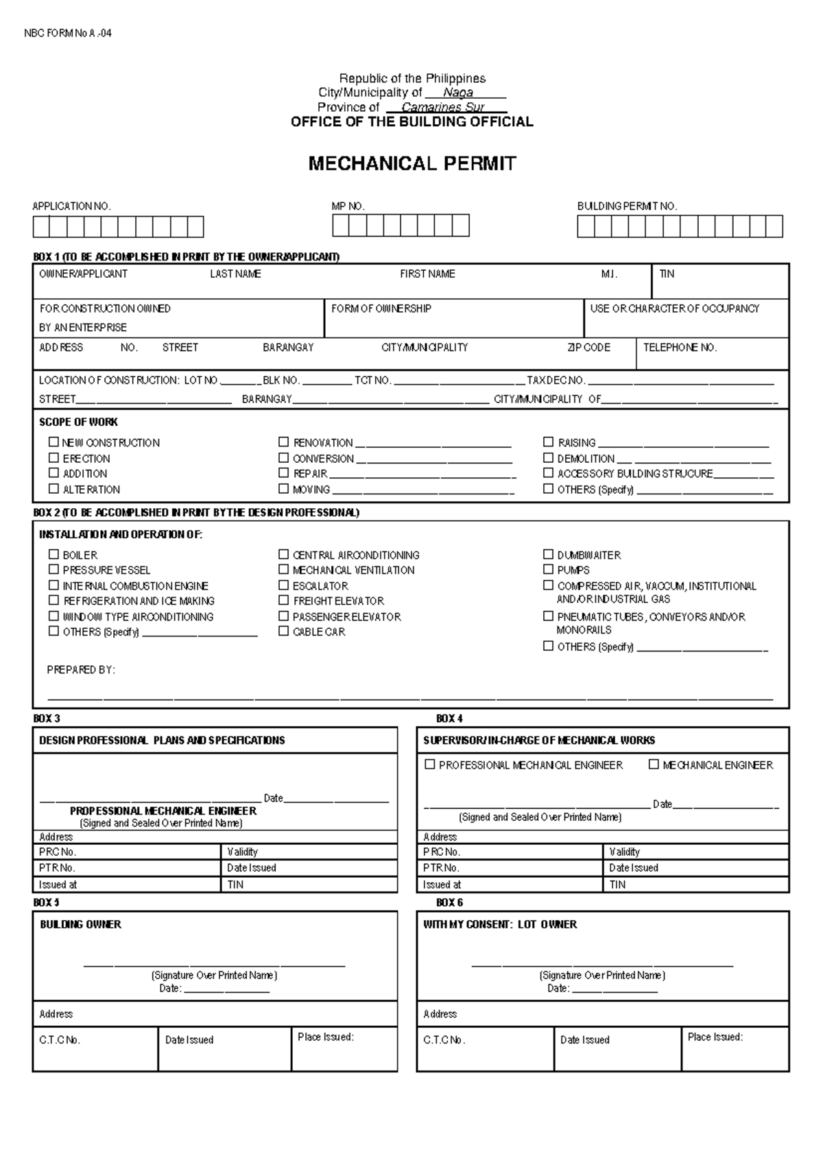 Mechanical-FORM-A4 - NEEDED - NBC FORM No A.- Republic of the ...