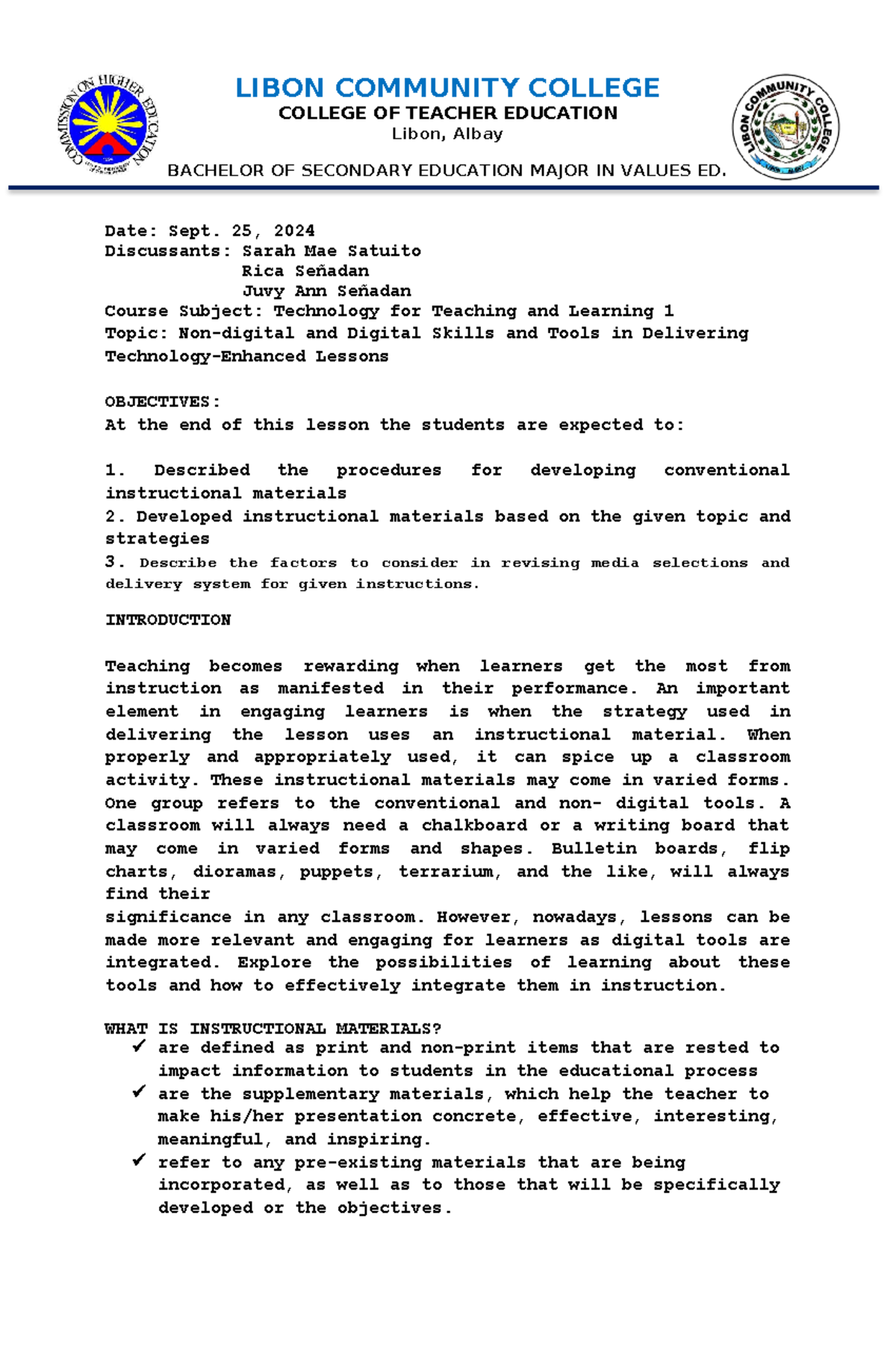 TTL-1- Module 6- Handouts - LIBON COMMUNITY COLLEGE COLLEGE OF TEACHER ...