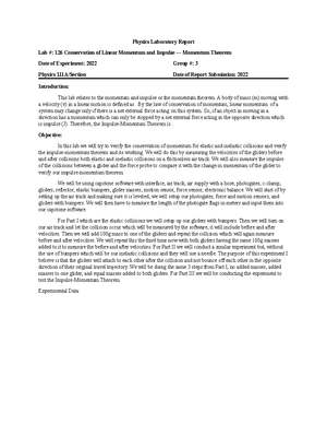 Lab 111 Projectile Motion - Physics Laboratory Report Title (5 points) Lab number and Title:Lab ...