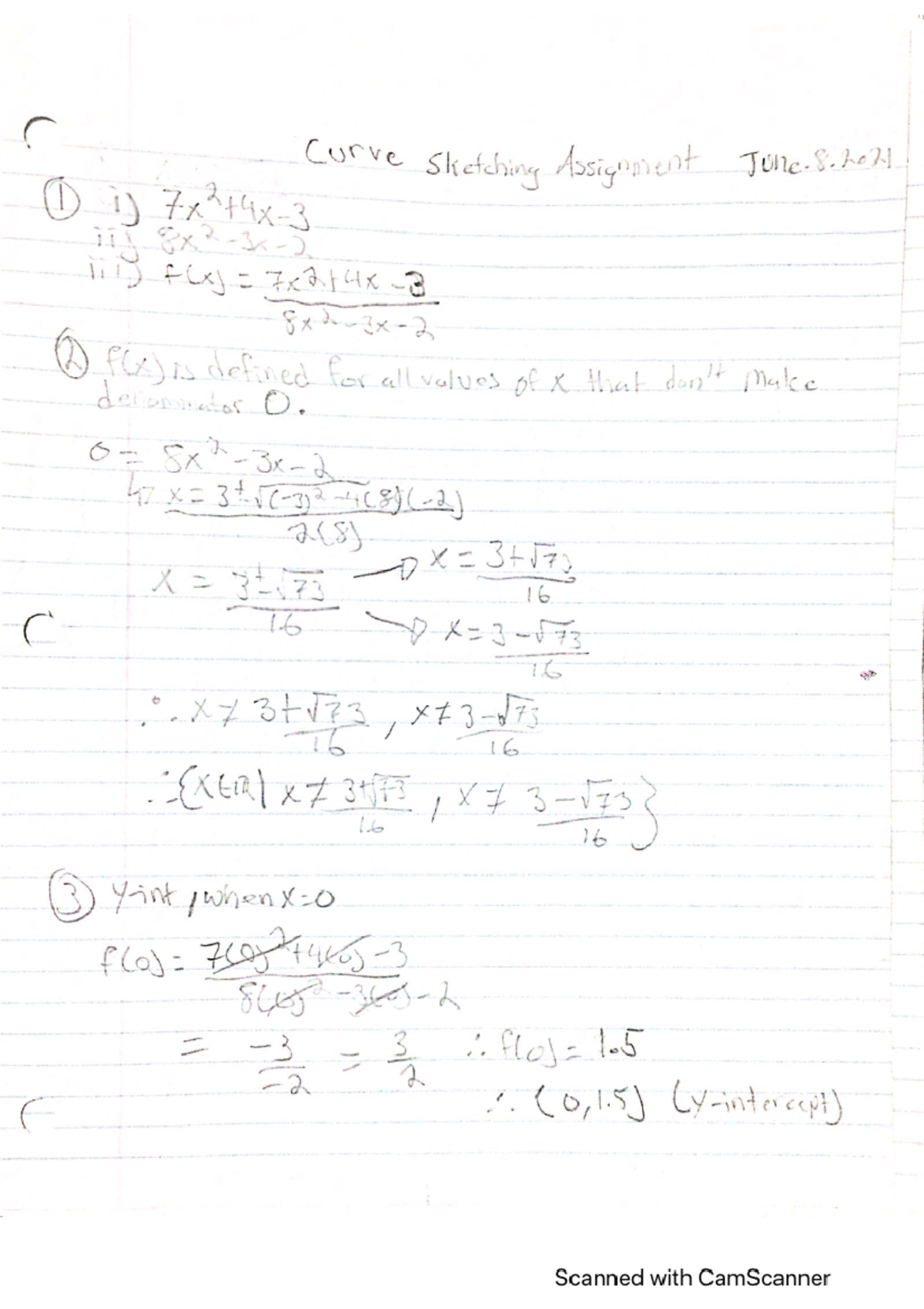 Tanveer Singh's Curve Sketching Assignment - Math 127 - Studocu