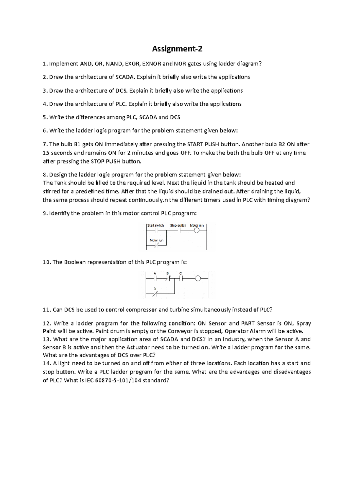 Assignment-2-SCADA BASED - Assignment- Implement AND, OR, NAND, EXOR ...
