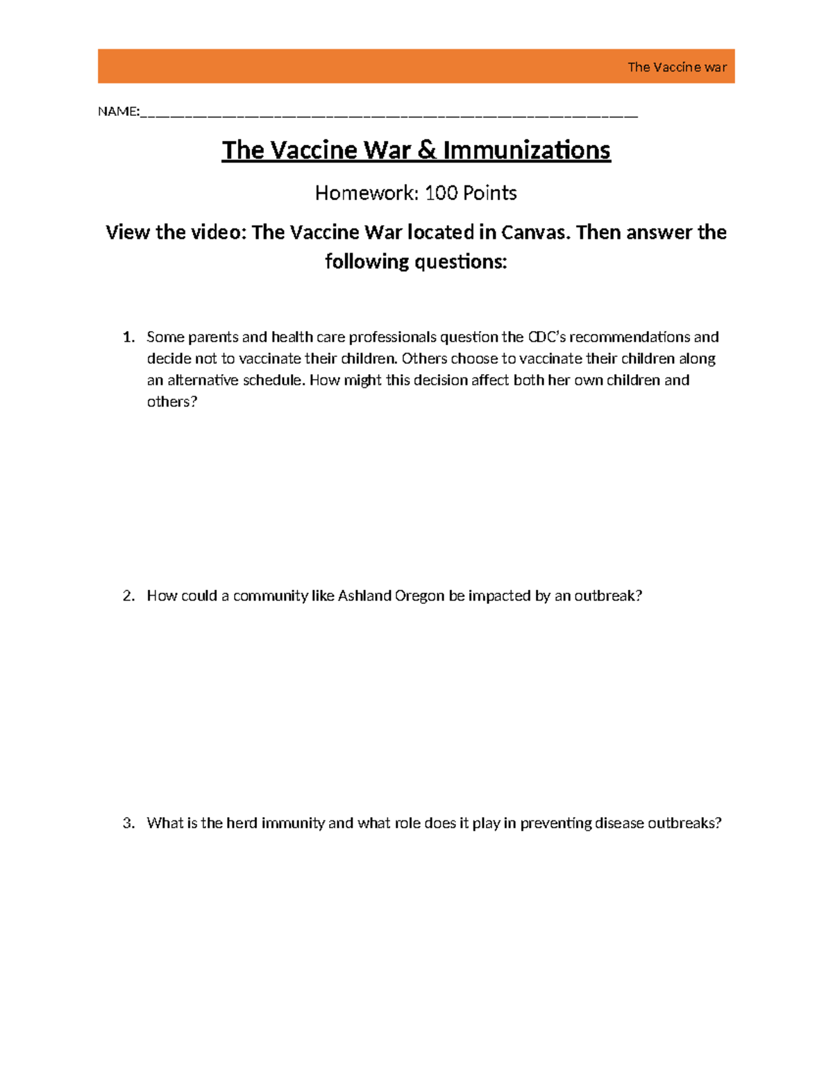 The vaccine war homework - The Vaccine war - Studocu