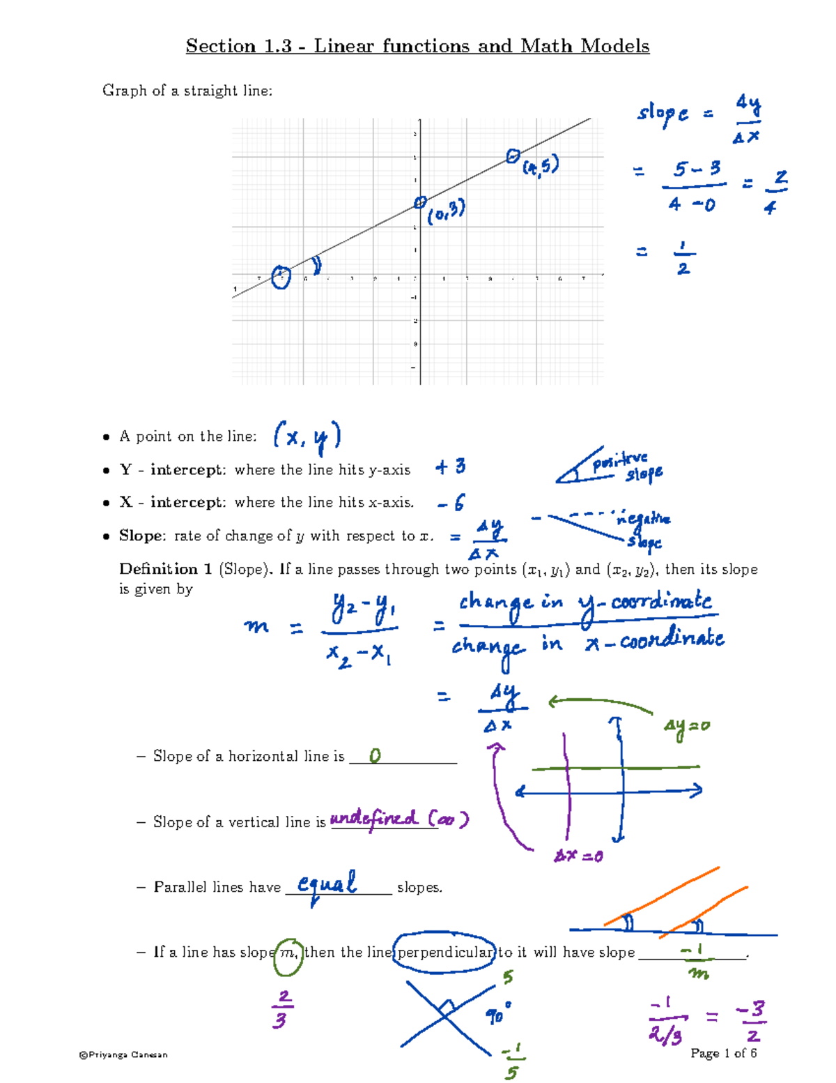 Sec1 - Lecture notes SECTION 1 - Section 1 - Linear functions and Math ...