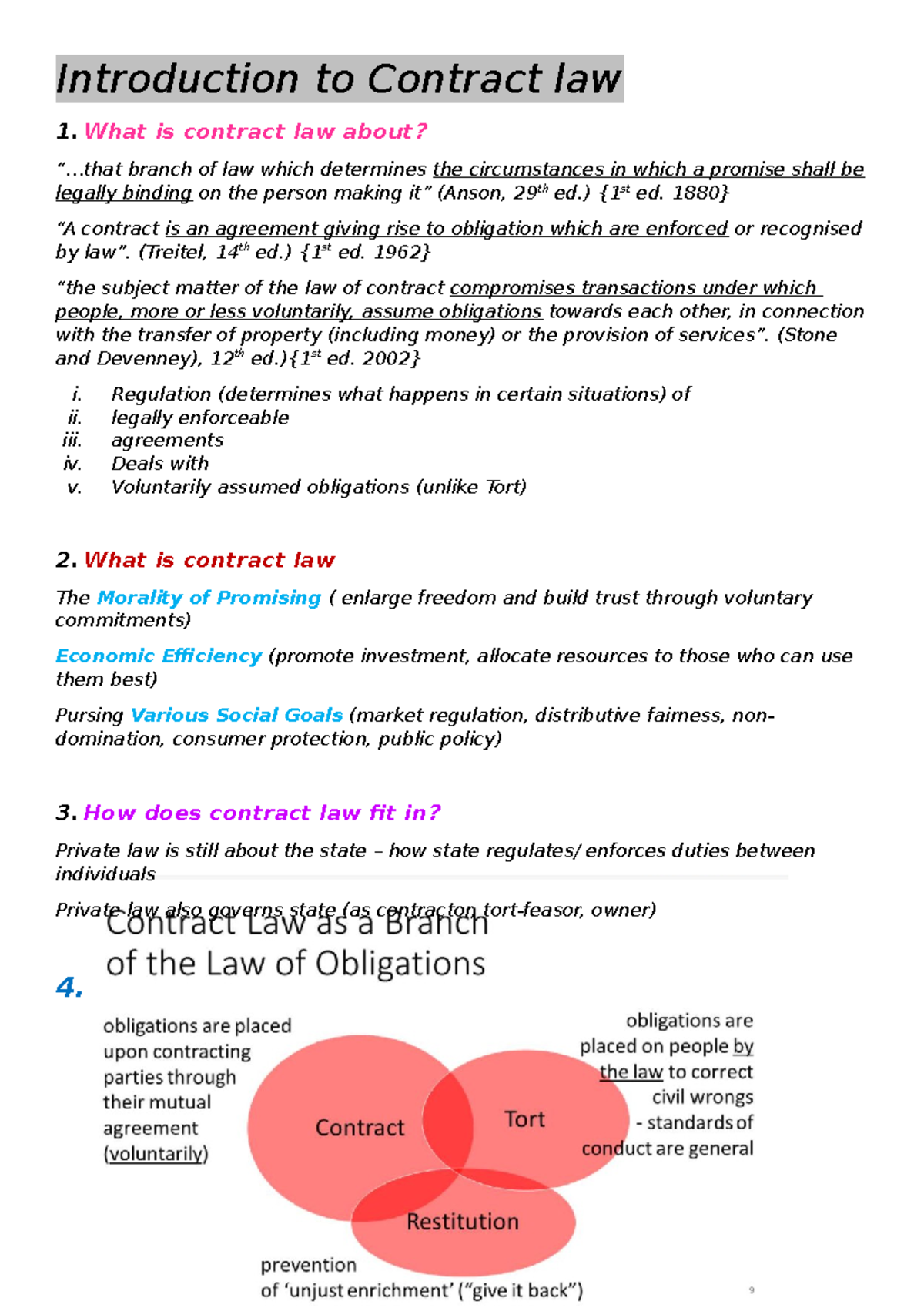 Contract Law Topic 1 - Lecture notes 1 - Introduction to Contract law 1 ...