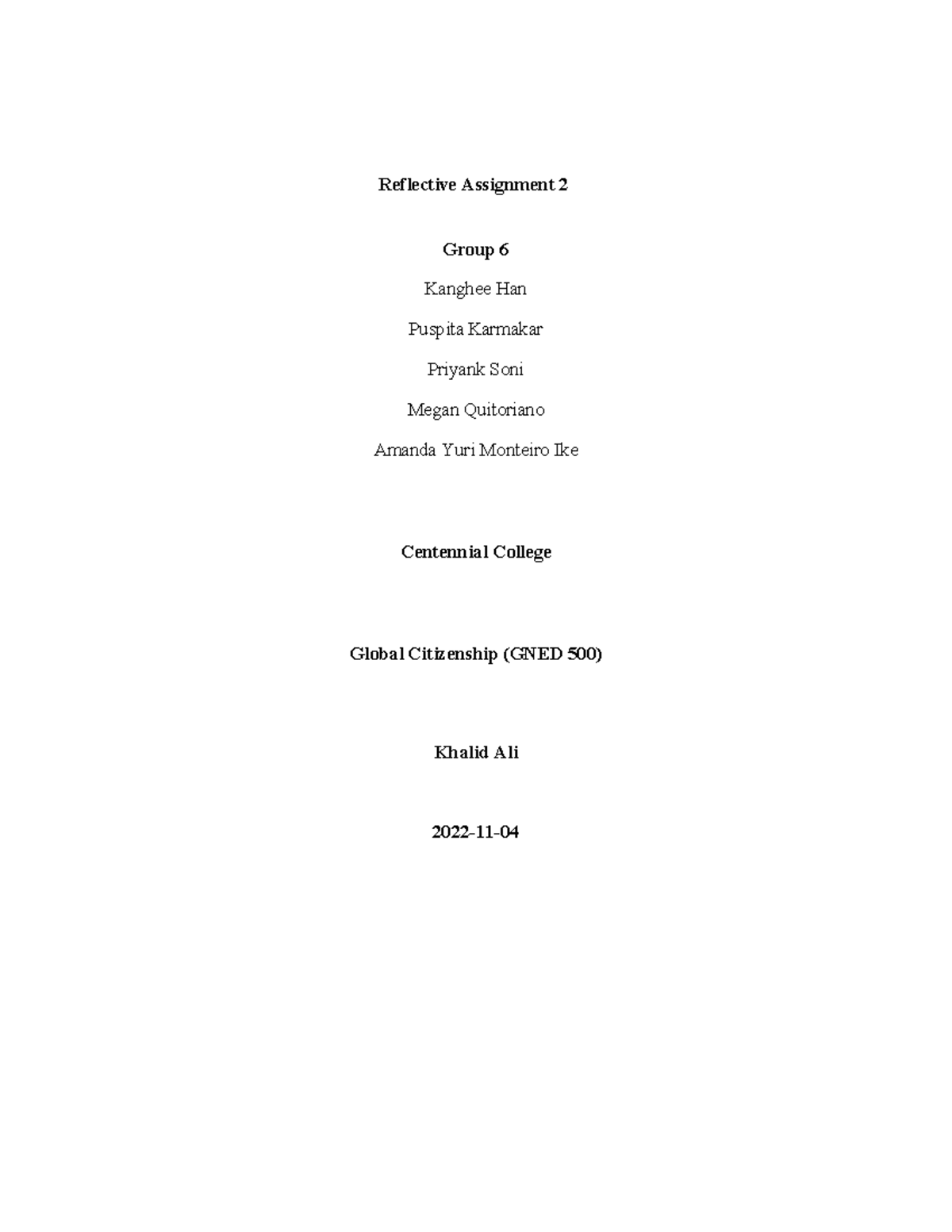 GNED - Reflective Assignment 2 - Group 6 - Reflective Assignment 2 ...