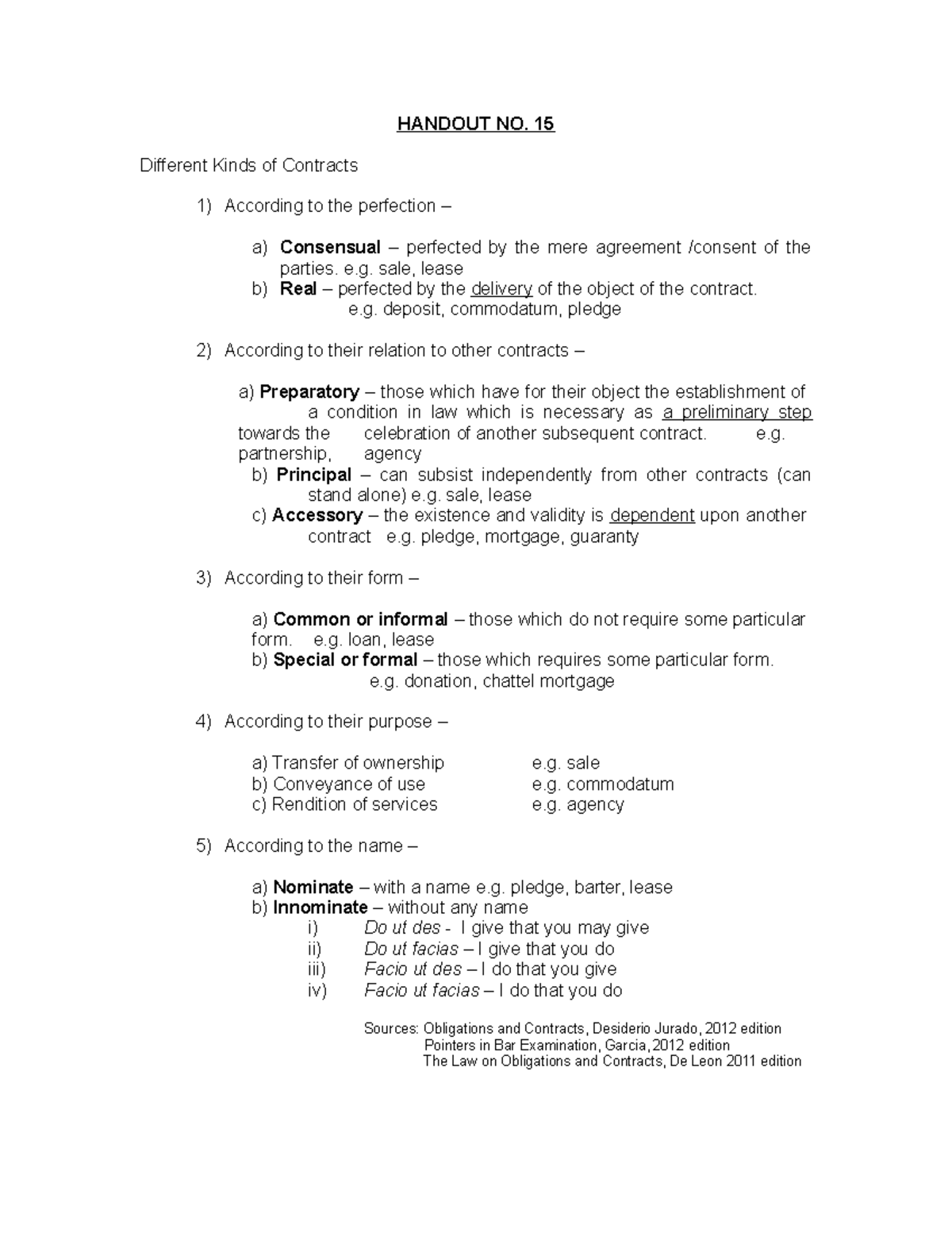 Handout No. 15 - This is a lecture in Law - HANDOUT NO. 15 Different ...