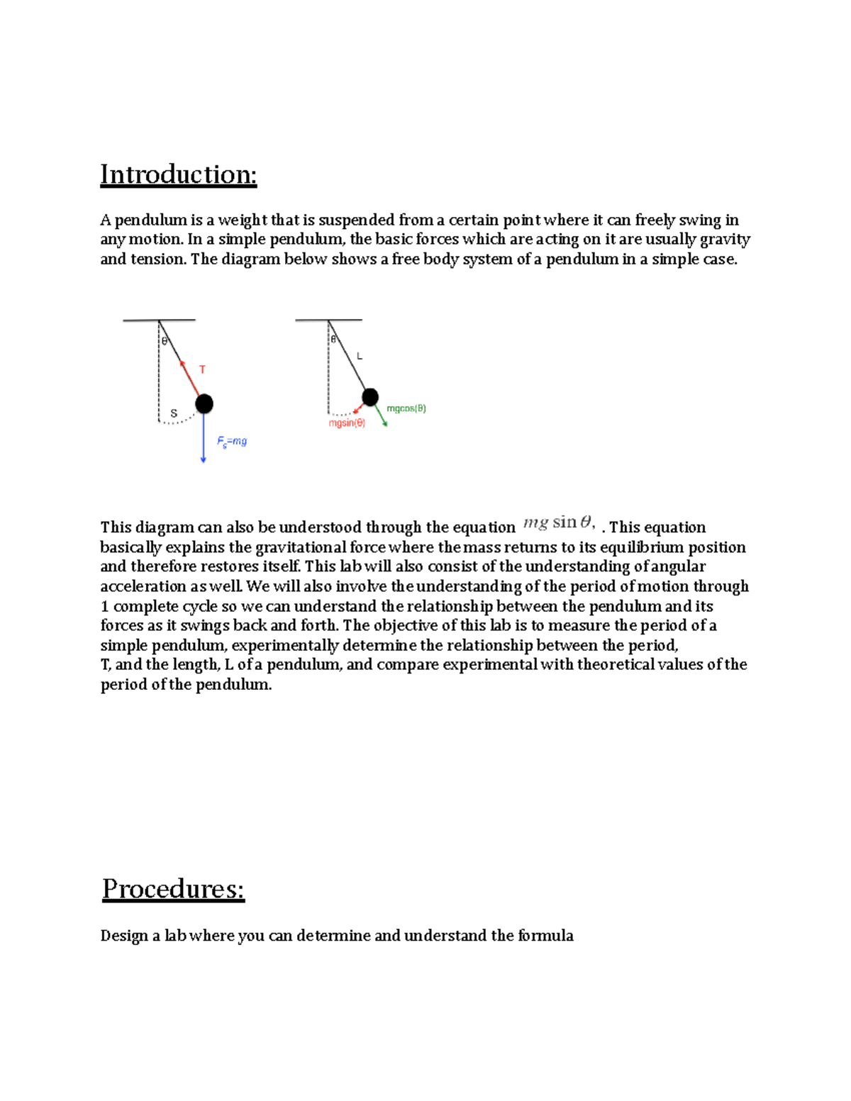 Simple Pendulum - Lecture assignment - Introduction: A pendulum is a weight that is suspended ...