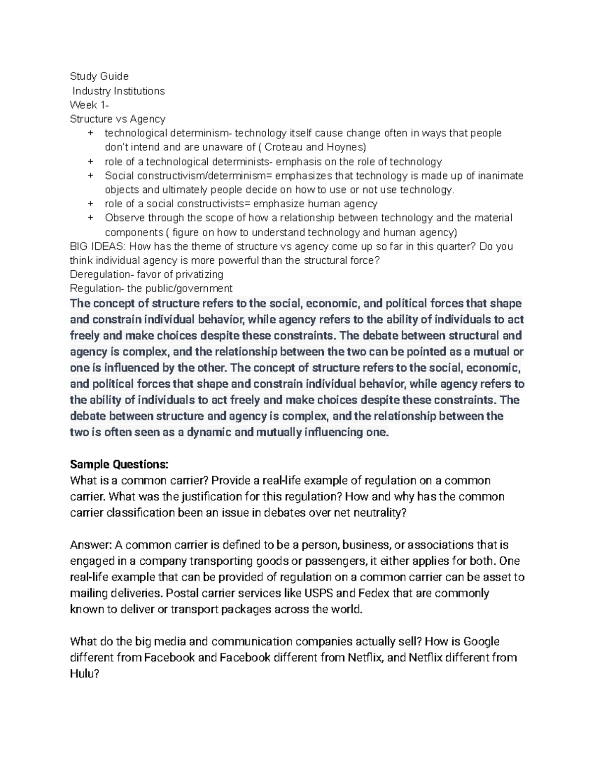 COMM 100c Study Guide - Google Docs - Study Guide Industry Institutions ...