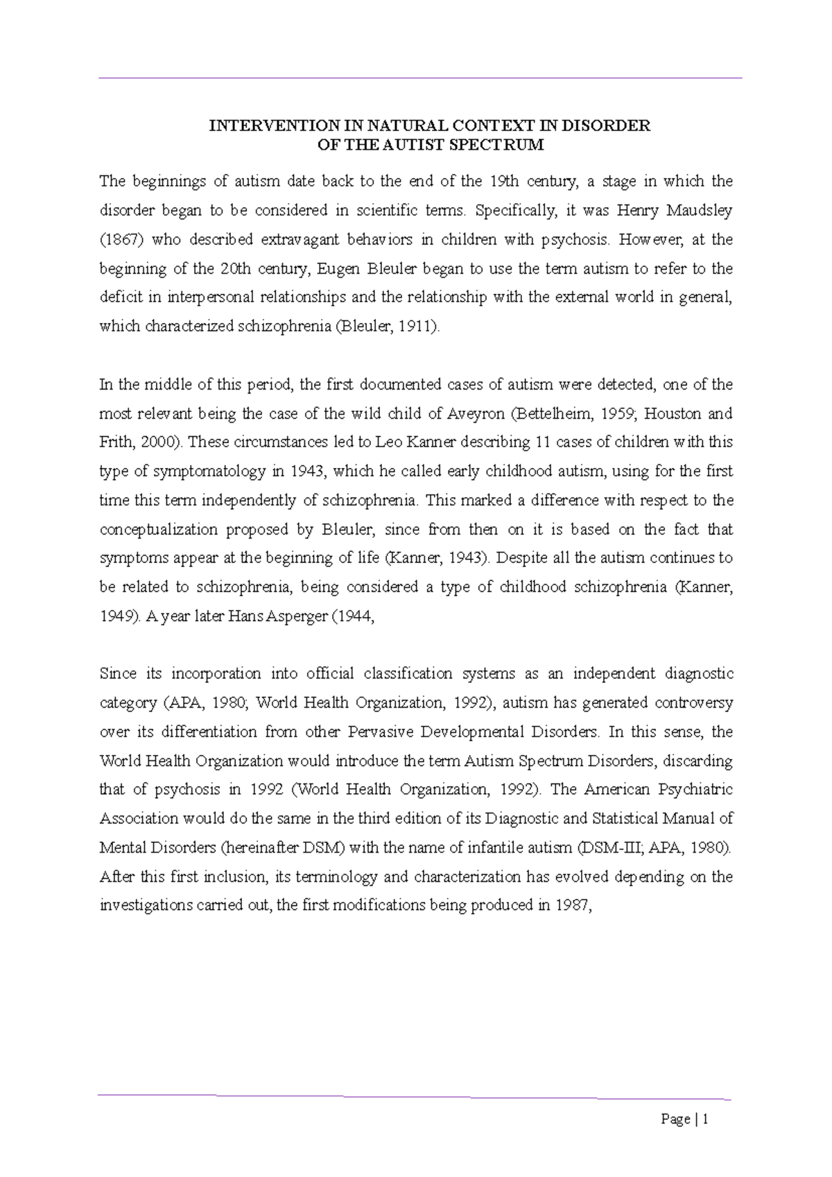 Intervention IN Natural Context IN Disorder - Page | 1 INTERVENTION IN ...