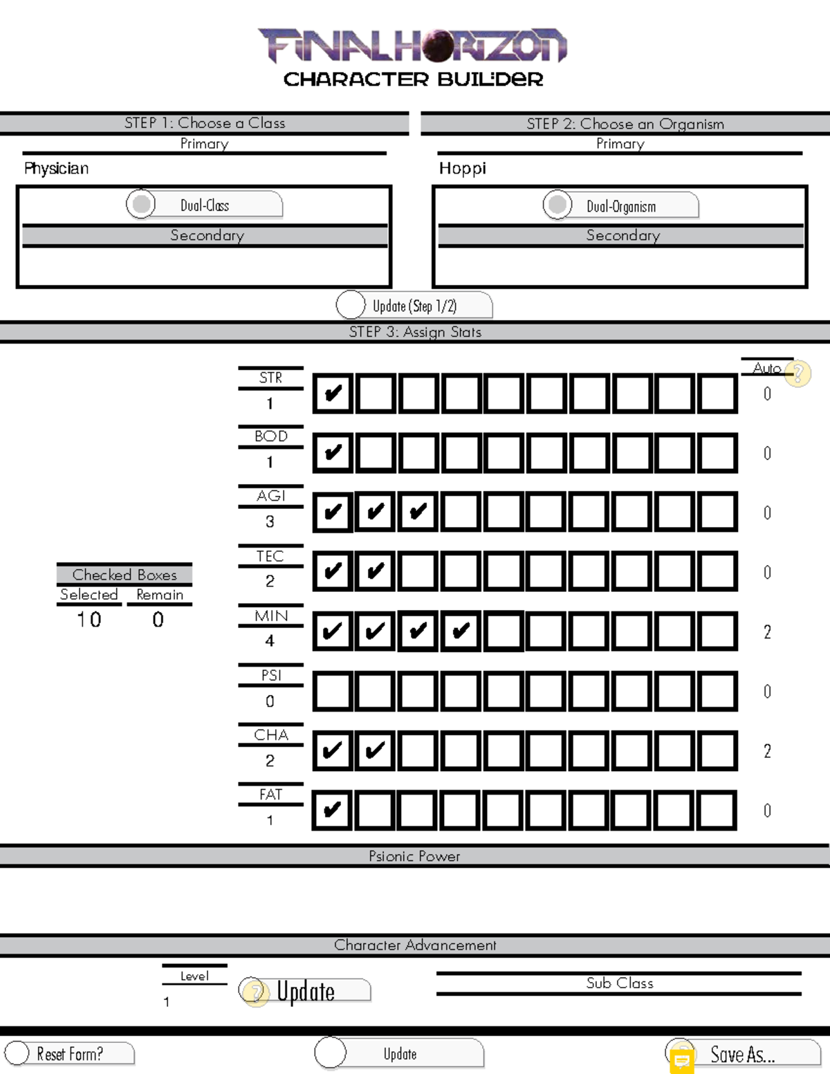 Final Horizon Blank Character Sheet v3 - CHARACTER builder STEP 1 ...