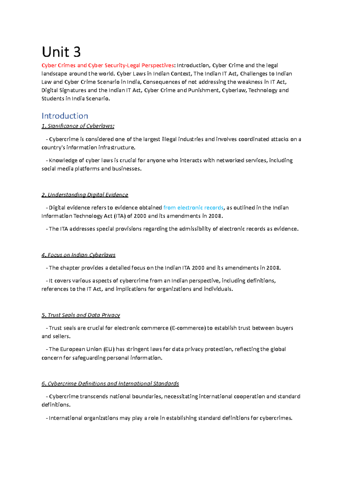 Z- CS -Unit 3 - Unit 3 Cyber Crimes and Cyber Security-Legal Perspectives: Introduction, Cyber ...