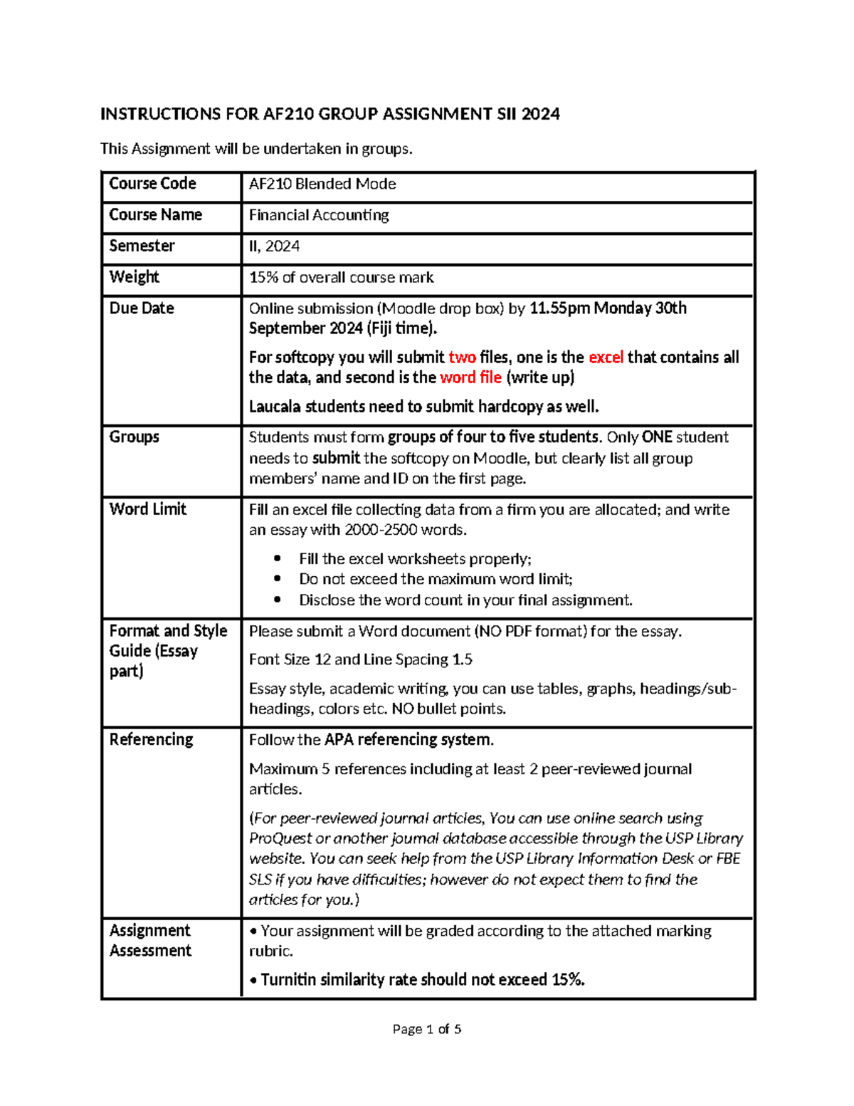 AF210 group assignment SII 2024 - INSTRUCTIONS FOR AF210 GROUP ...