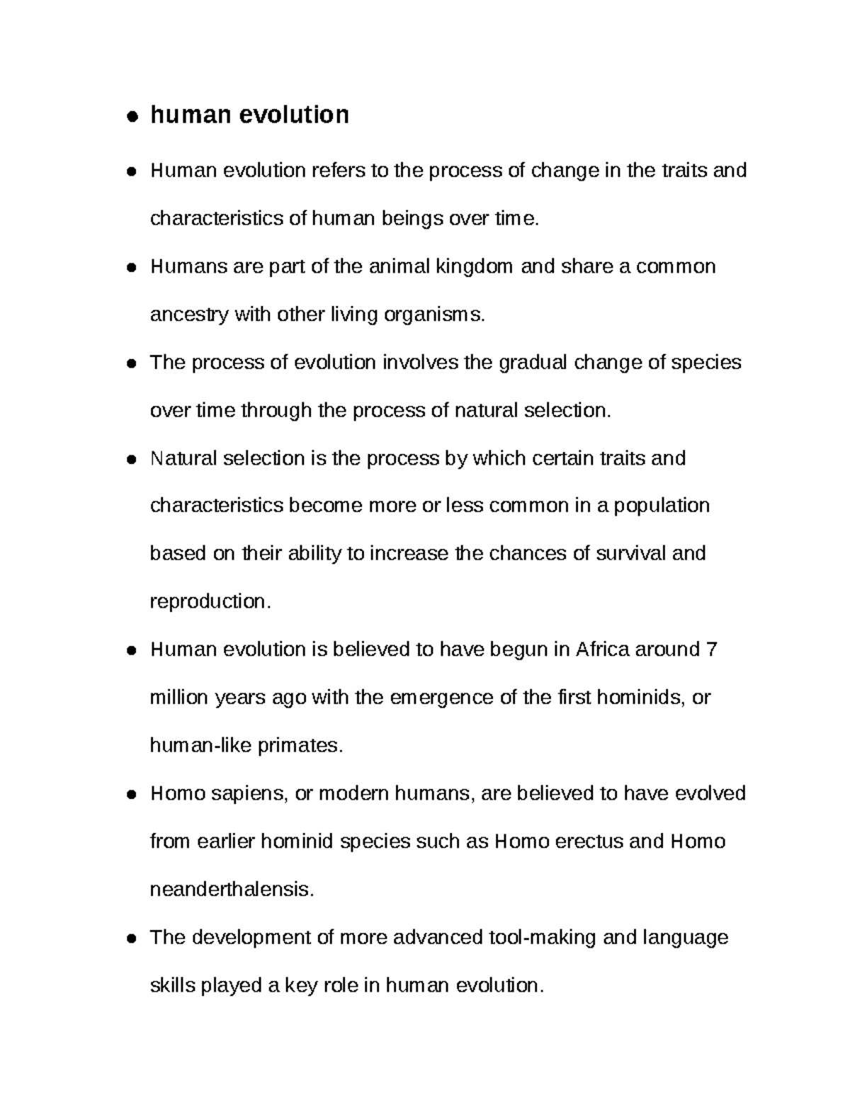 Human evolution - Google Docs - human evolution Human evolution refers ...