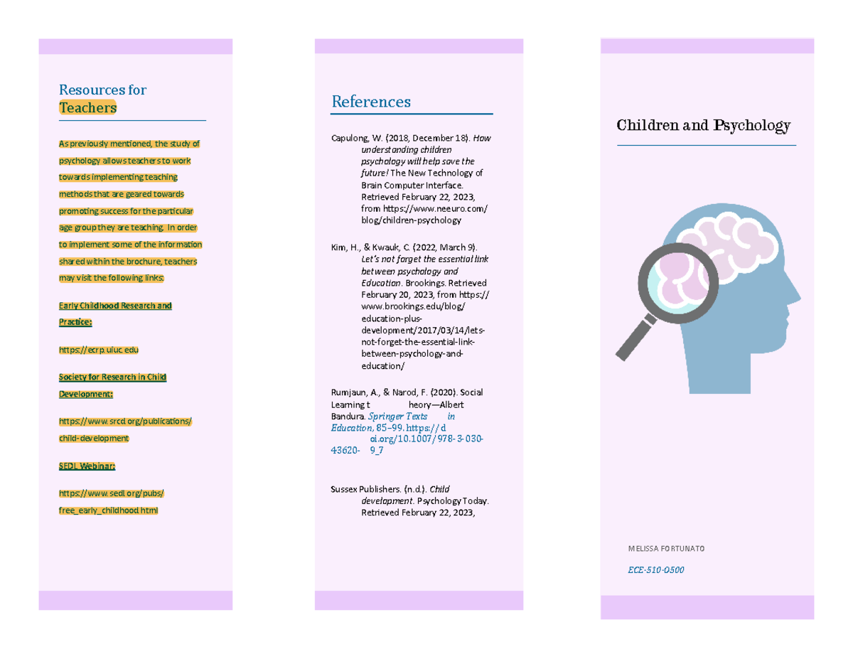 Education Brochure - Children and Psychology Resources for Teachers As ...