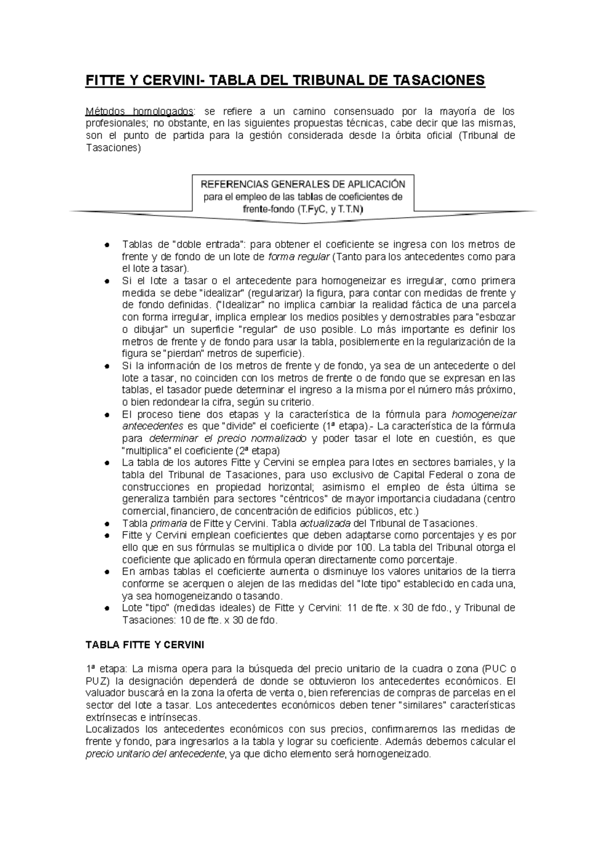 1 Tasaciones, subasta y corretaje - Coef. de medidas - FITTE Y CERVINI- TABLA DEL TRIBUNAL DE ...