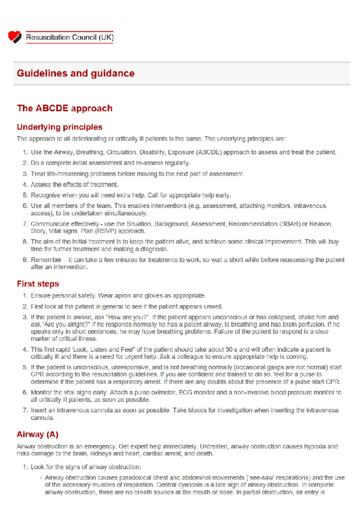 Abcde Resus Council - APCC - Studocu