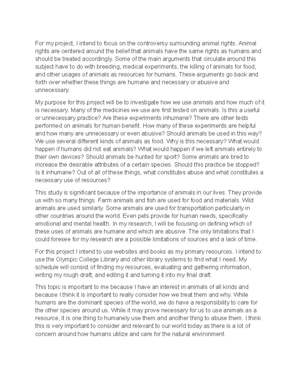 Animal right proposal - Google Docs - For my project, I intend to focus ...