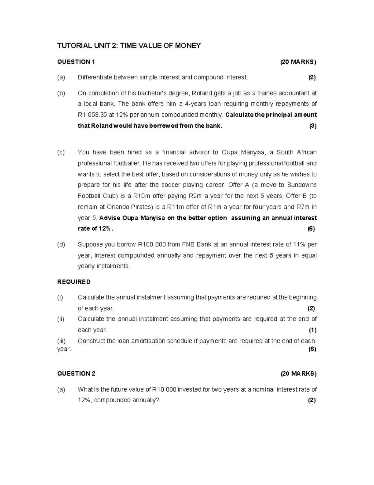 Tutorial UNIT 2 - Acc3142 - TUTORIAL UNIT 2: TIME VALUE OF MONEY ...