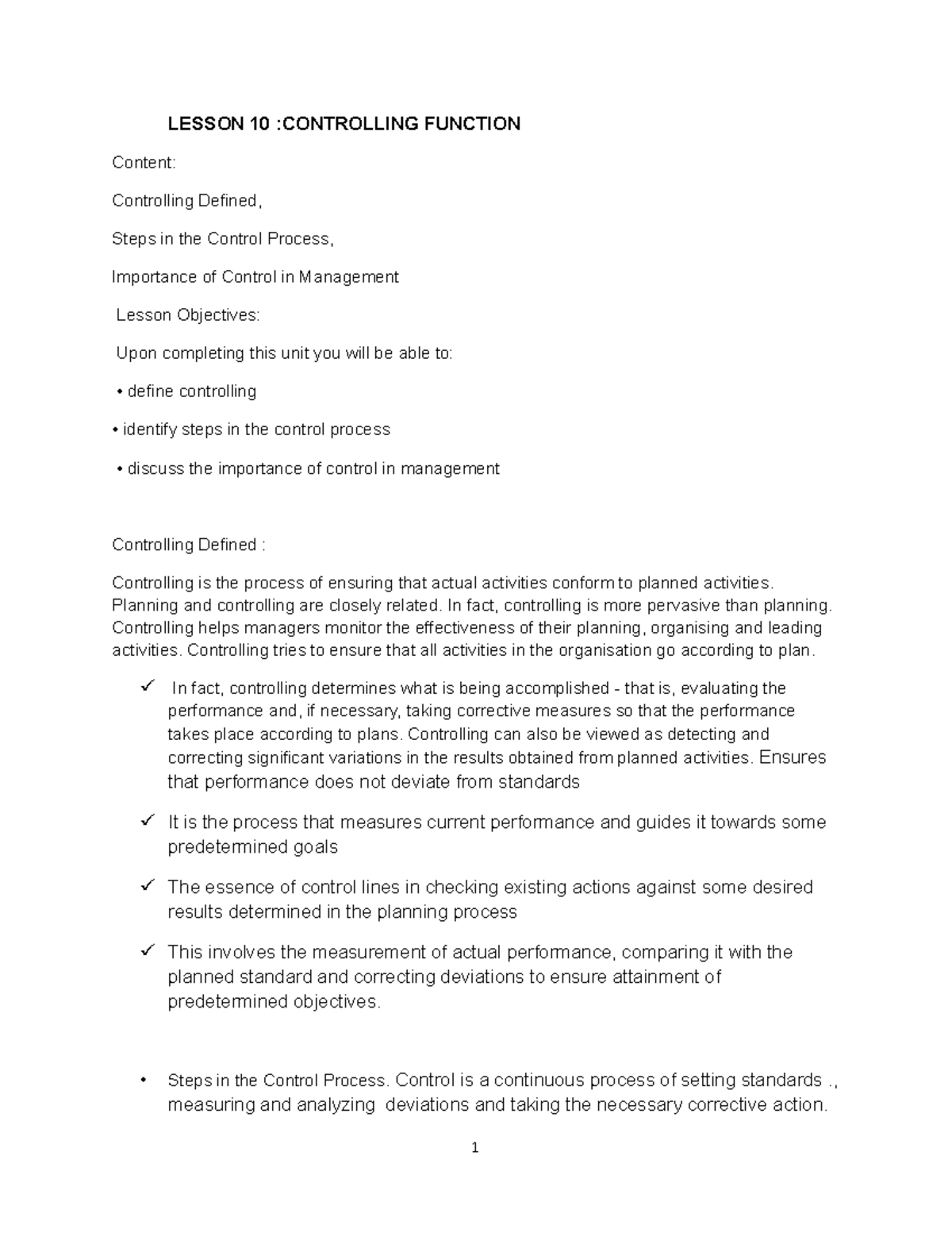 Control Function in Organizations - LESSON 10 :CONTROLLING FUNCTION ...