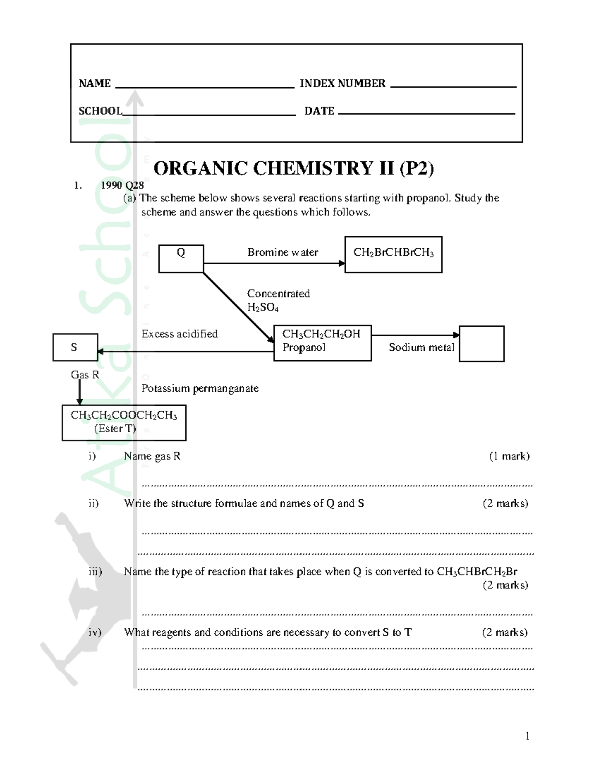 Organic chemistry ii - form 4 chemistry topical questions - ORGANIC ...